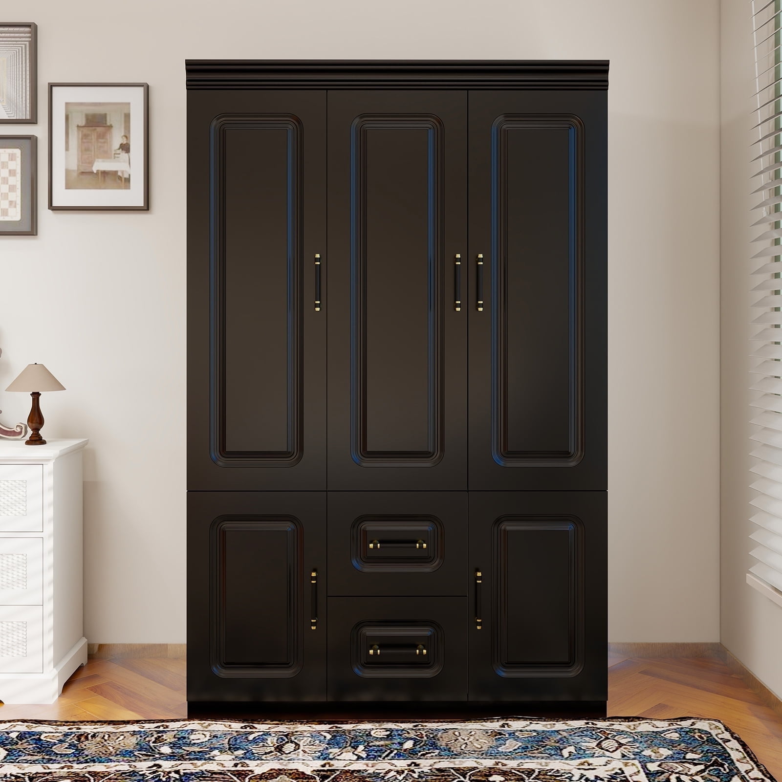 ModMakers 3-Door Wardrobe Armoire Closet with Hanging Rod, Modern Wood ...