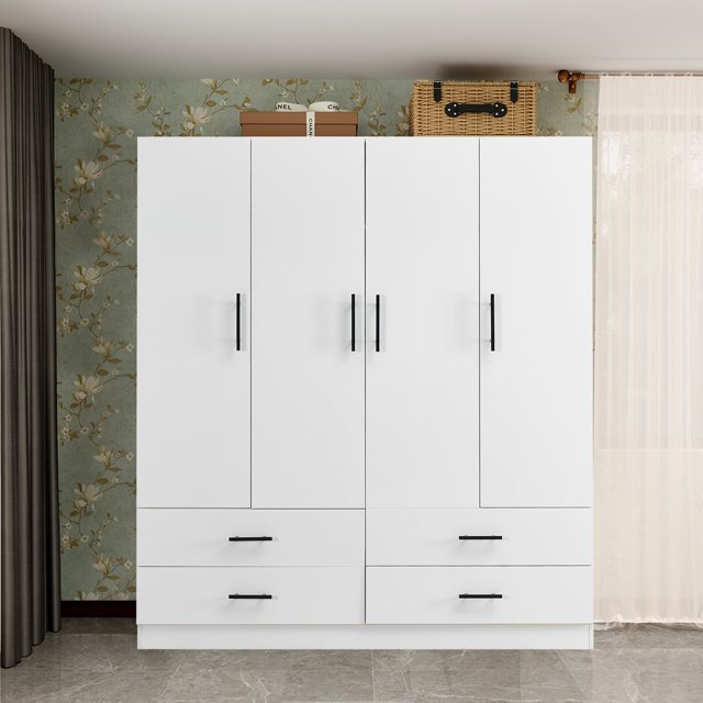 ModMakers 4-Door Wardrobe Armoire Closet, Freestanding White Armoire ...