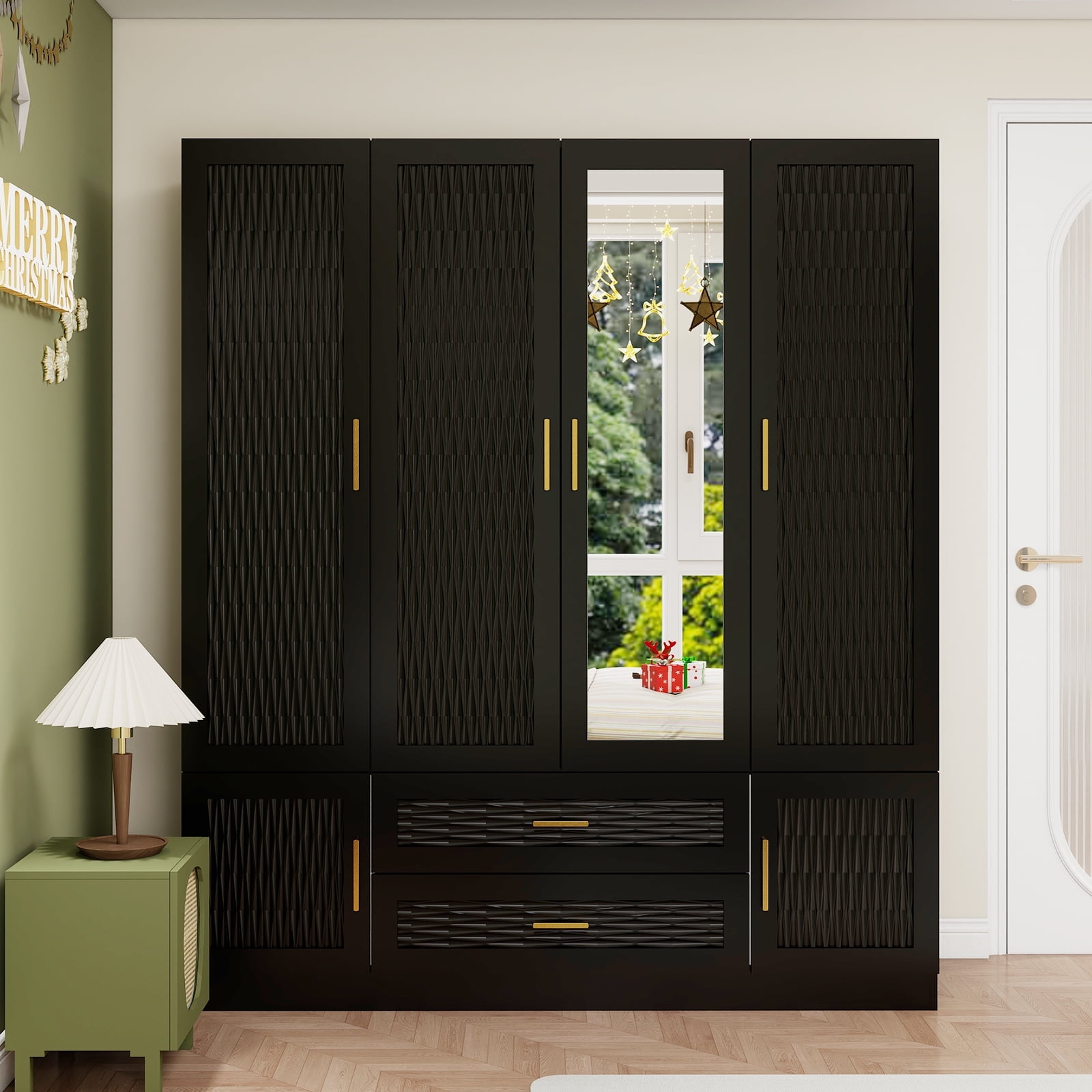 ModMakers 4-Door Wardrobe Armoire Closet, Modern Wood Wardrobe Storage ...