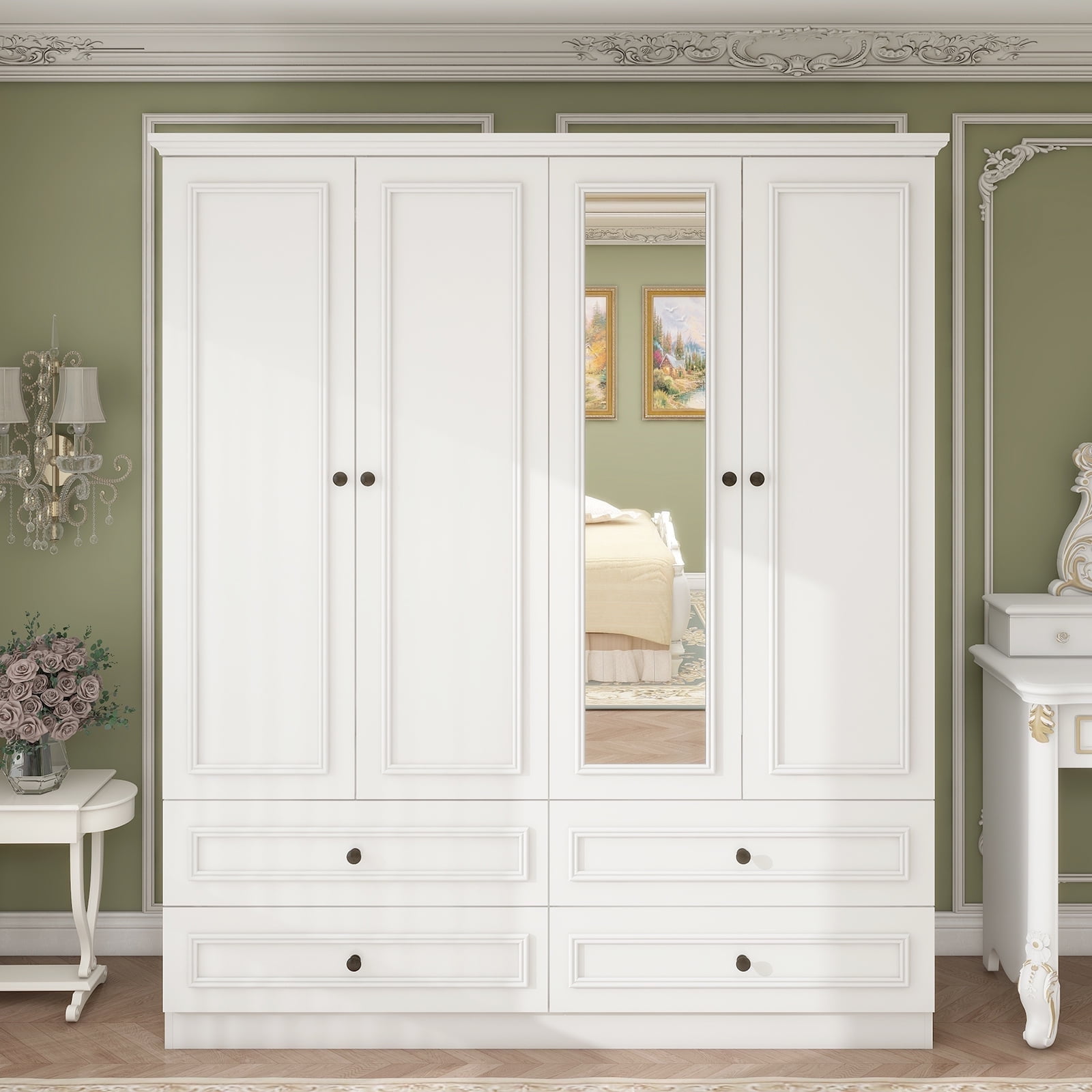 ModMakers 4-Door Wardrobe Armoire Closet, Modern Wood Wardrobe Storage ...