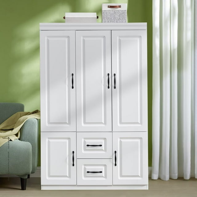 ModMakers Armoire Wardrobe Closet, 3-Door White Wardrobe Storage Wood ...