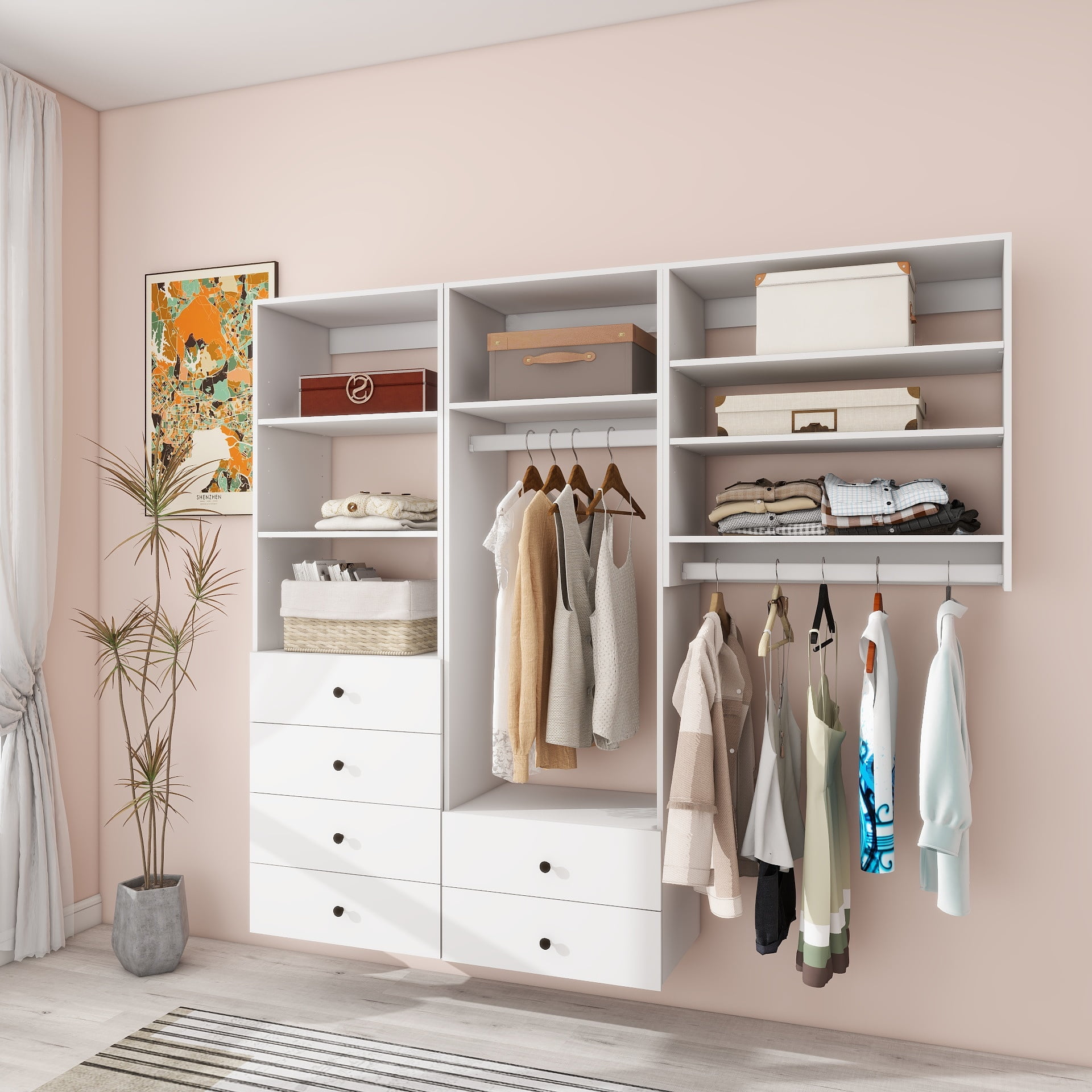 ModMakers Modular Closet System With 6 Drawers, Wood Open Wardrobe ...