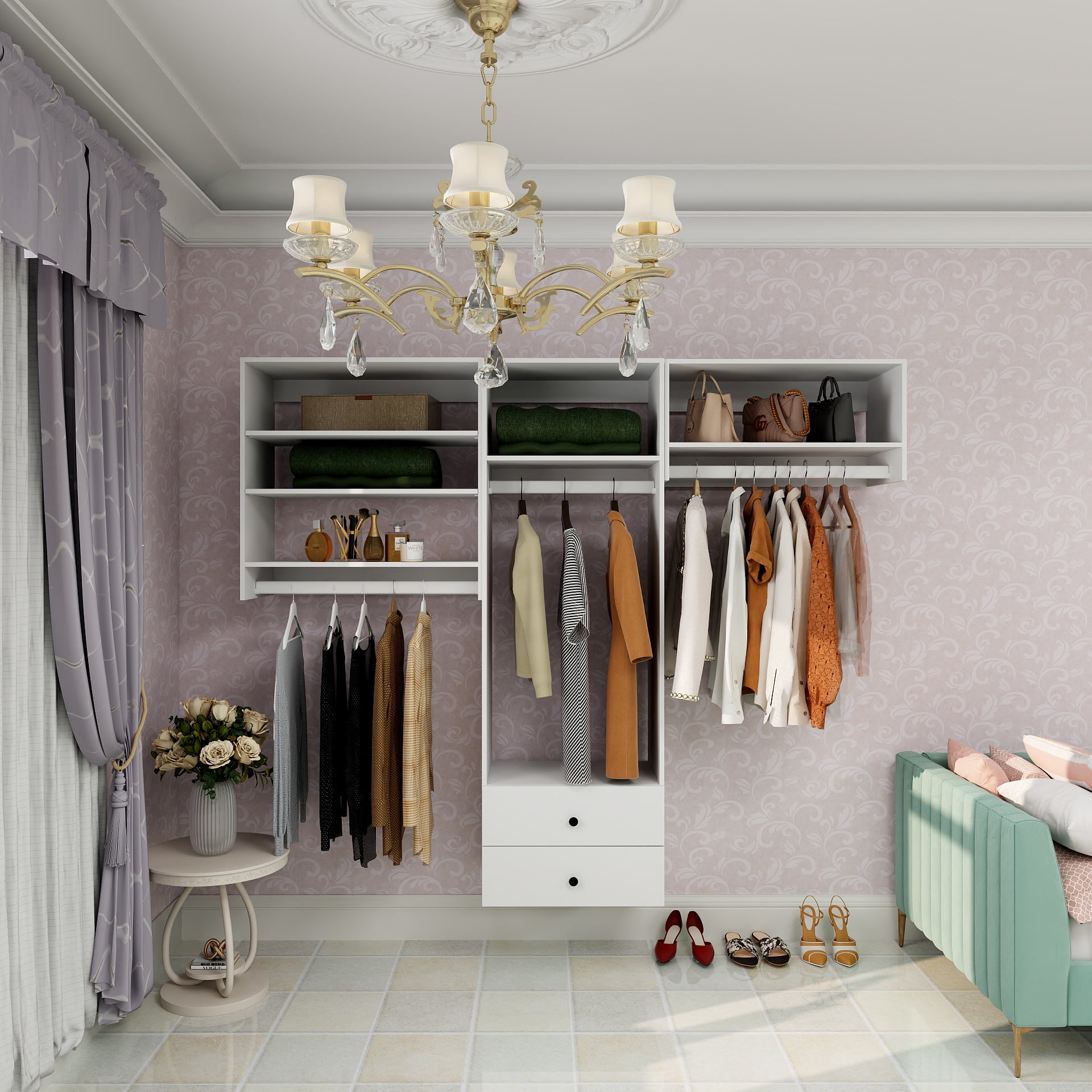 ModMakers Modular Closet System with 2 Drawers & Shelves, Double ...