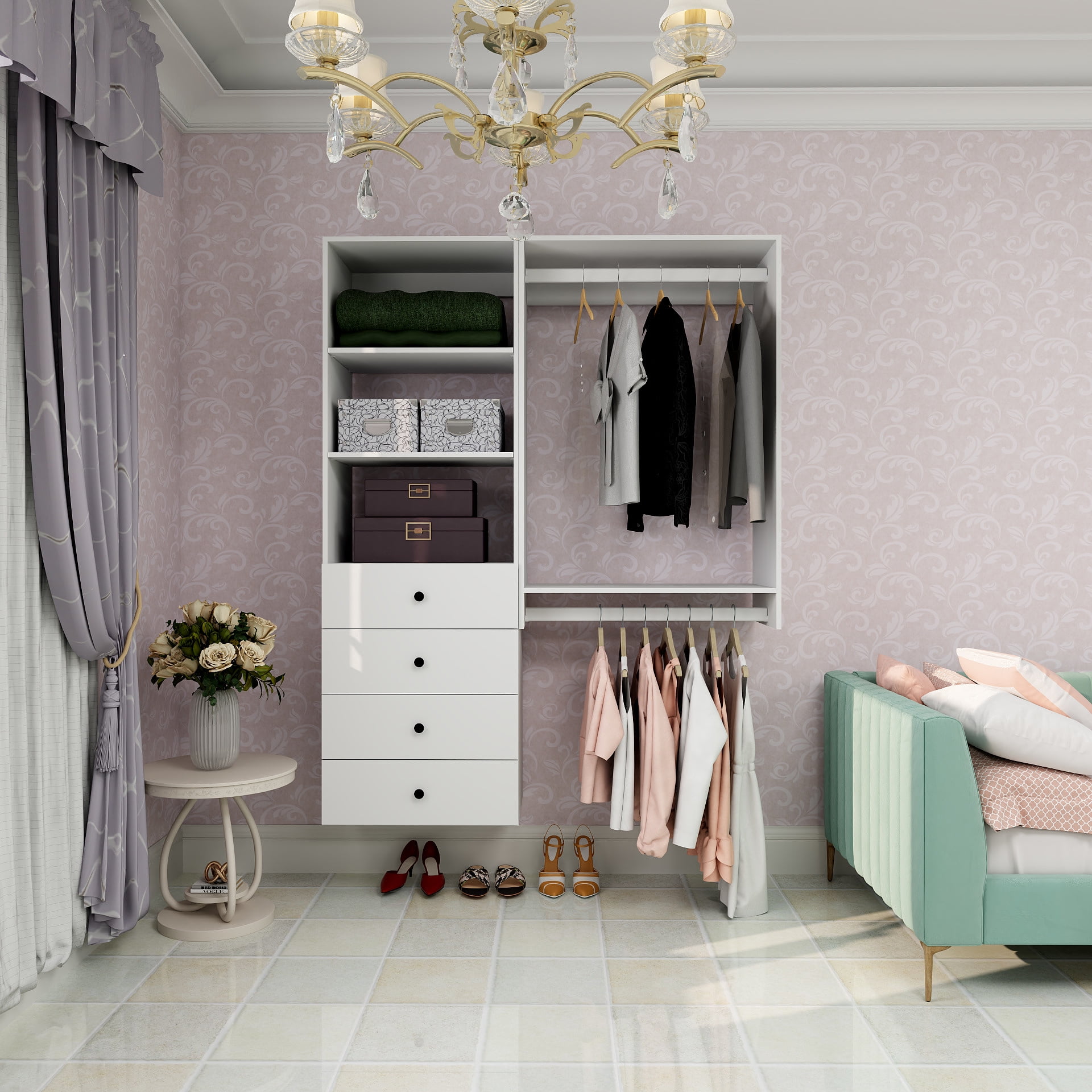 ModMakers Modular Closet System with 3 Shelves & Drawers Hanging Rods ...