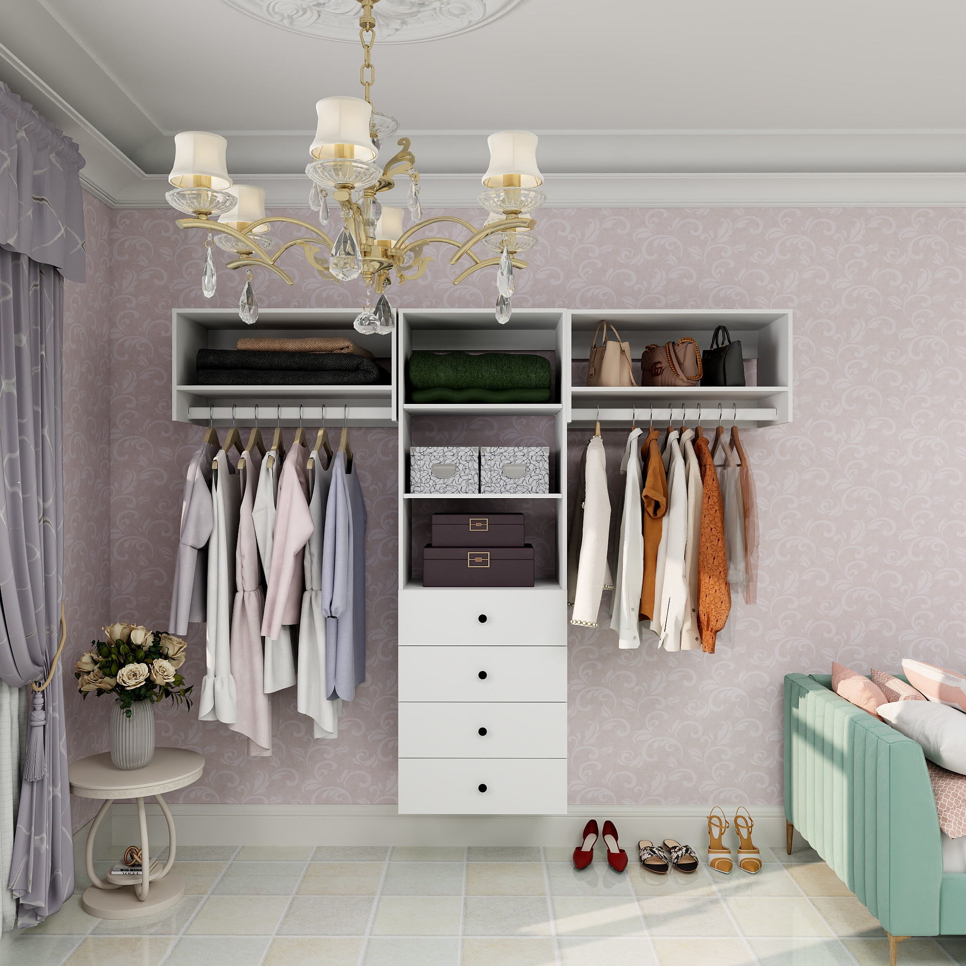 ModMakers Modular Wood Closet System with 4 Drawers & 7 Shelves, Closet ...