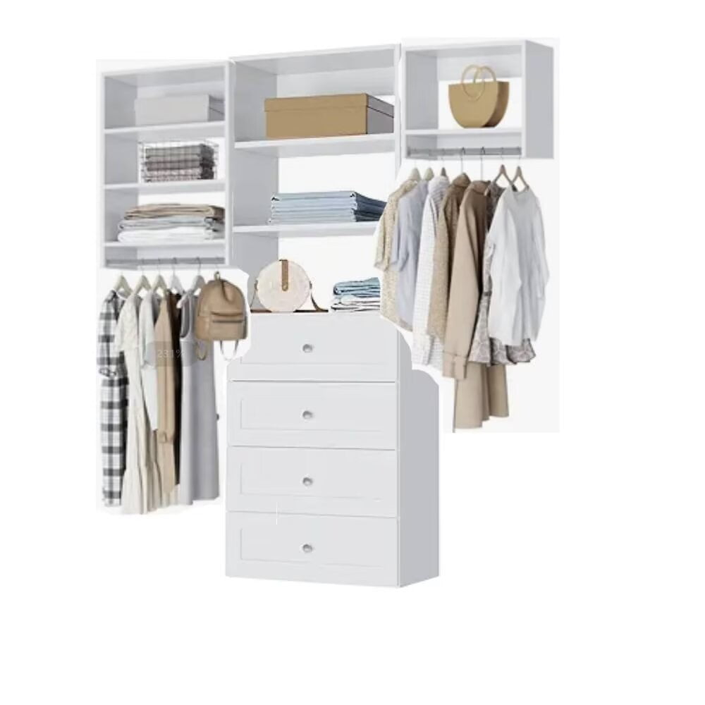 ModMakers Modular Wood Closet System with Shelves & 4 Drawers, Hanging ...