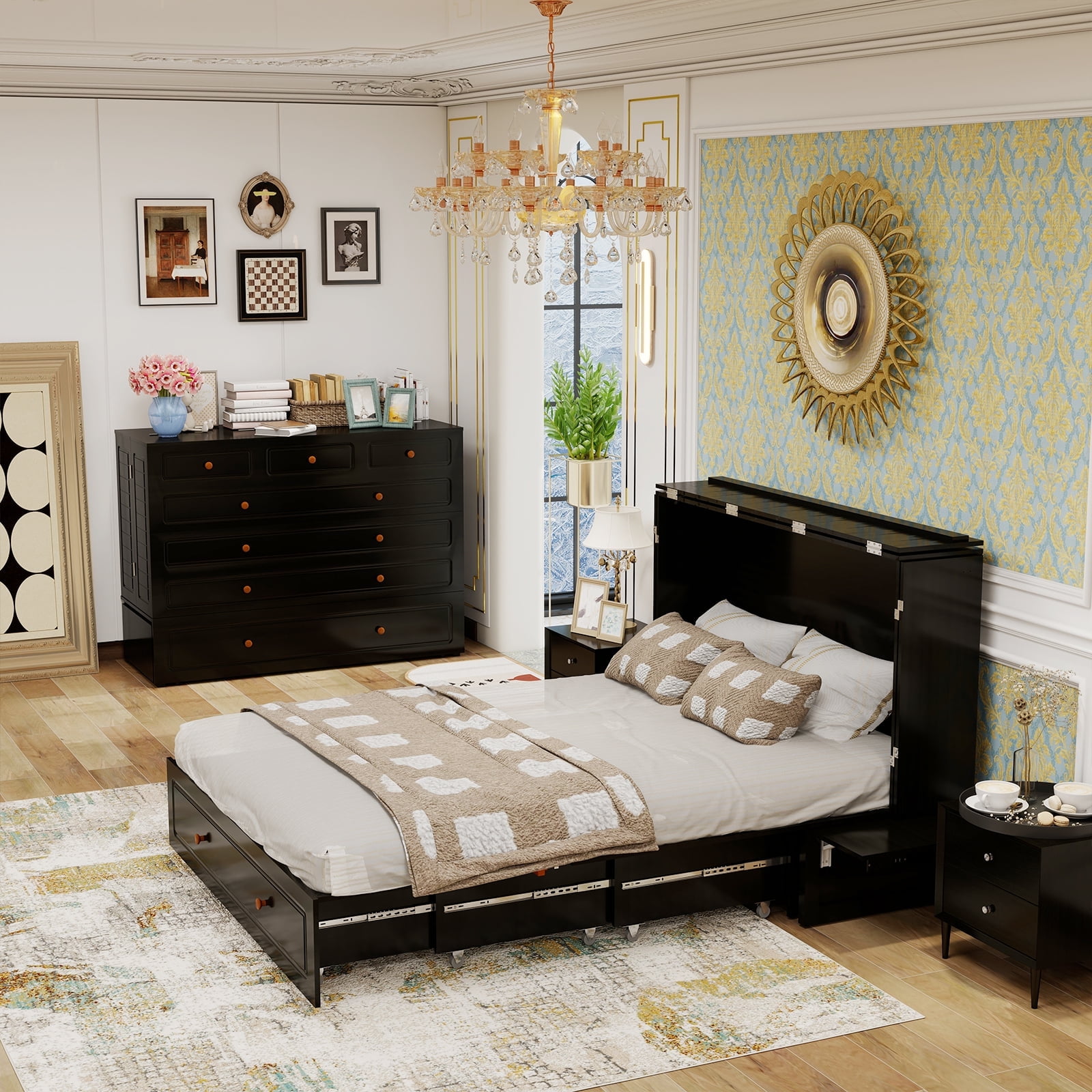 ModMakers Murphy Bed Cabinet, Queen Foldable Bed Chest with 2 Drawers ...