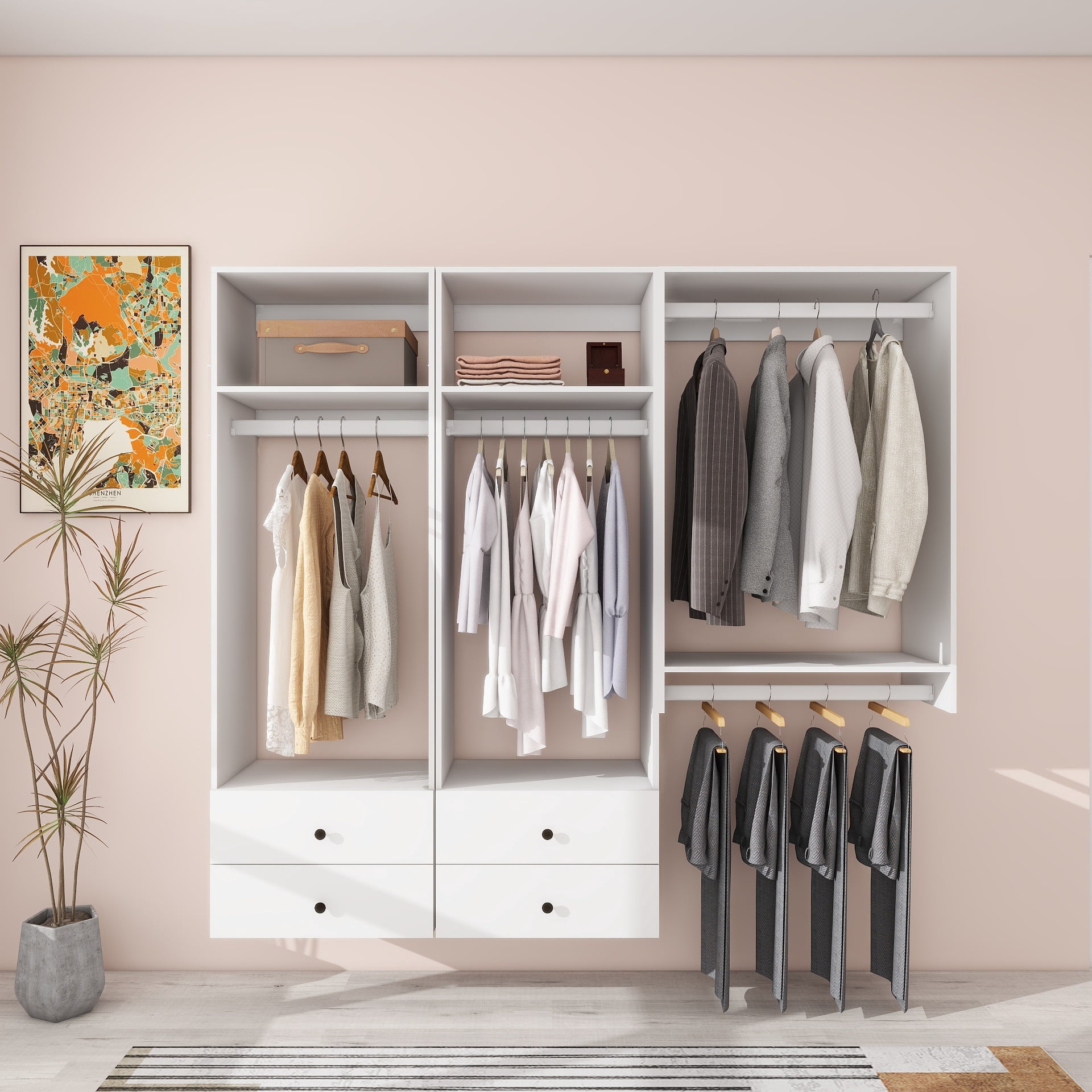 ModMakers White Modular Closet System, Wood Closet Organizer and ...