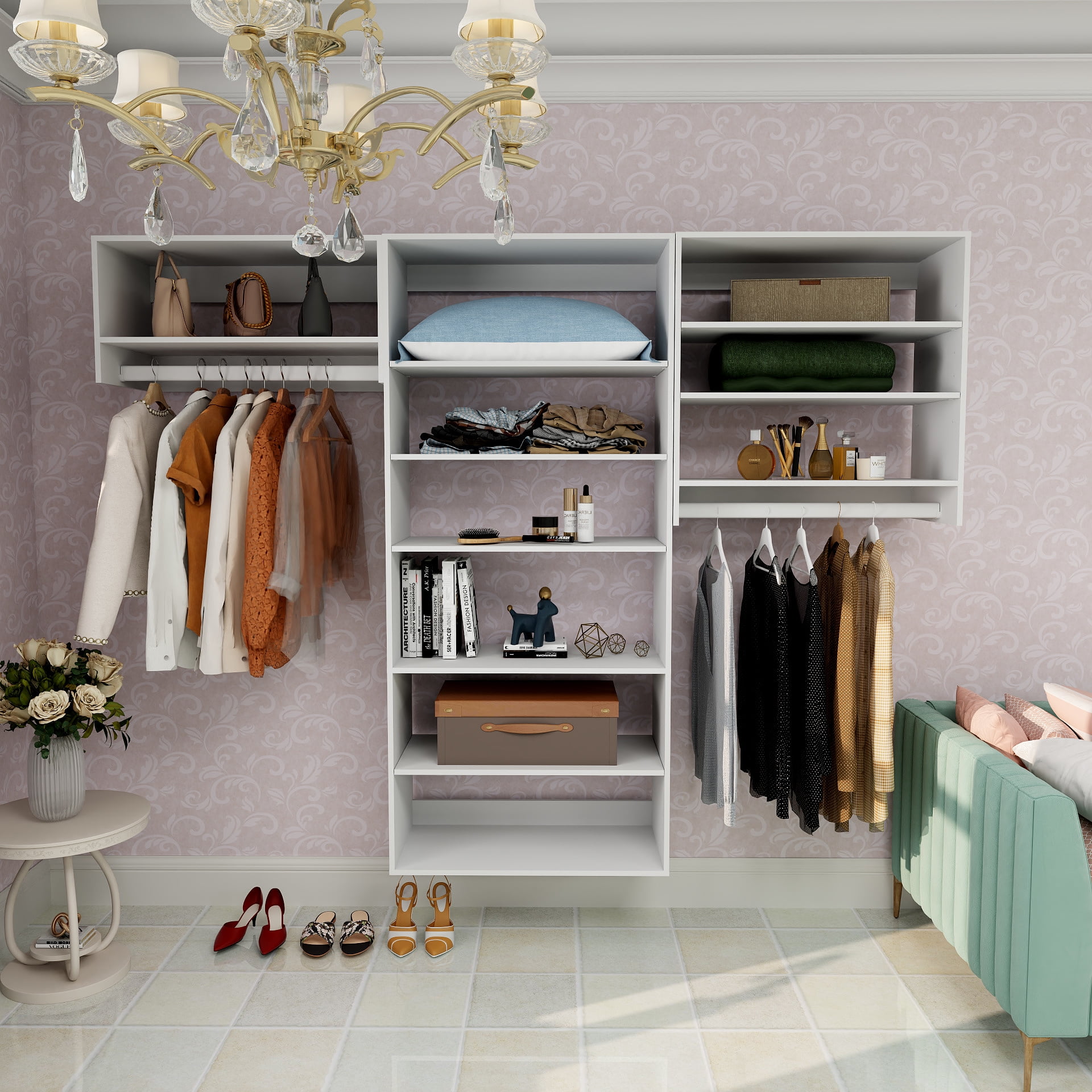 ModMakers Wood Closet System with Hanging Rods & Storage Shelves ...