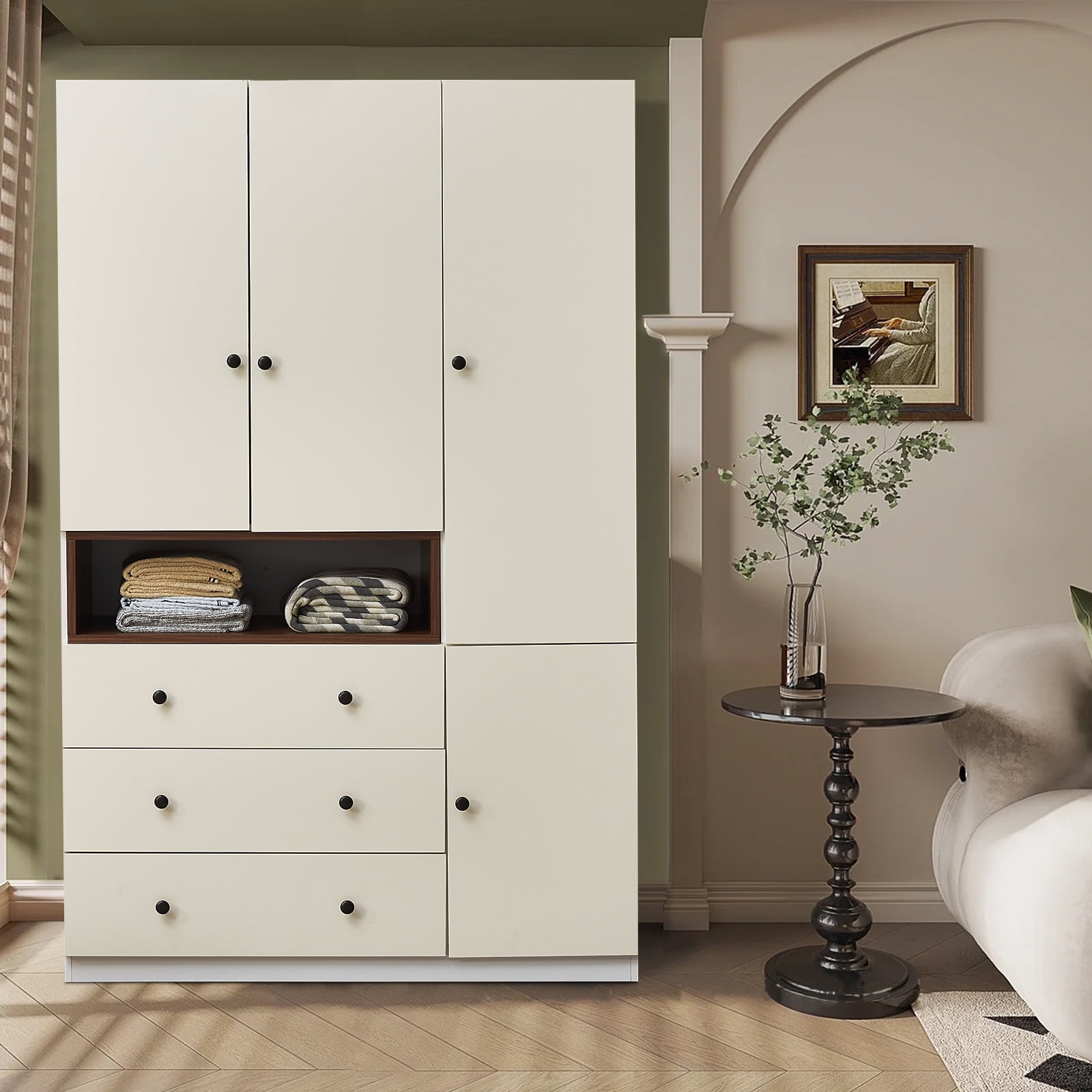 ModMakers Wood Wardrobe Armoire Closet with 3 Door, White Wardrobe ...