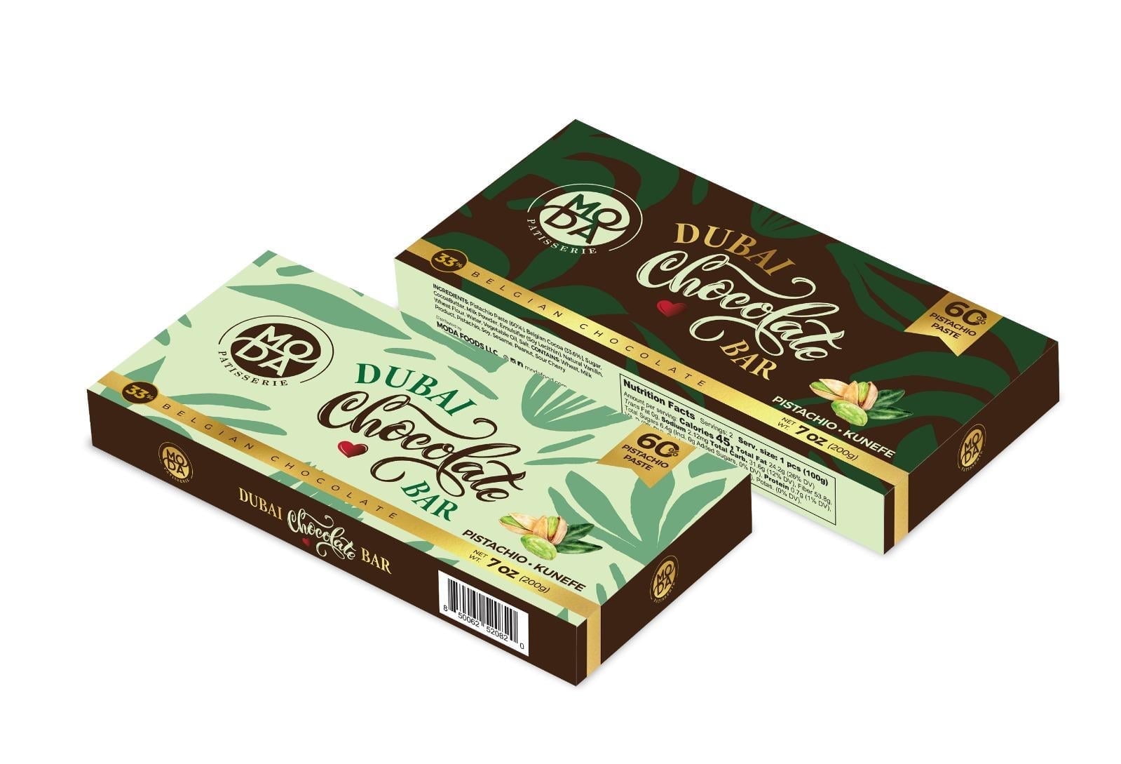 Moda Dubai Belgian Chocolate Bar Pistachio–Kunefe 7oz (200G) - Walmart.com