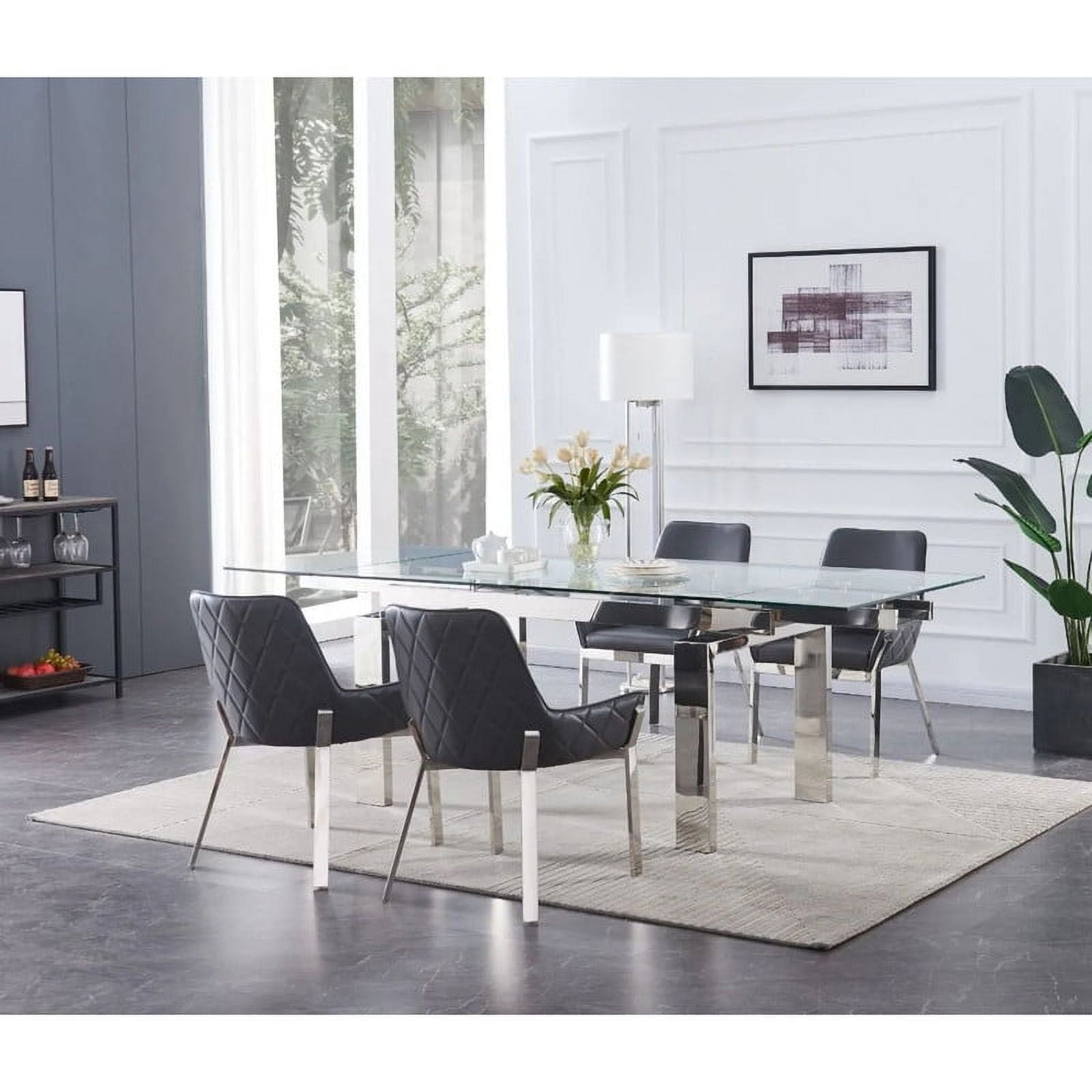 Moda Modern Dining Room Set with Miami Chair in Clear/Gray, 5-Piece ...