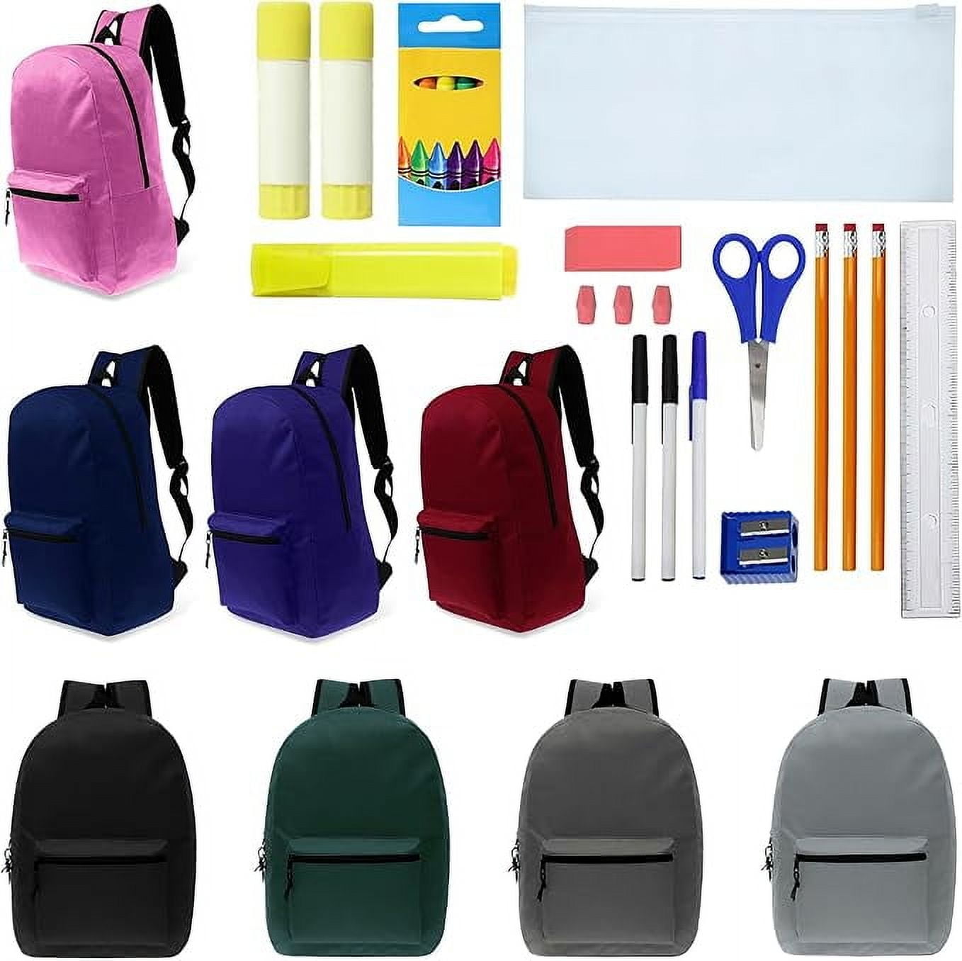 Moda West 17 Inch Bulk Backpacks with 22 Piece School Supplies Kits ...
