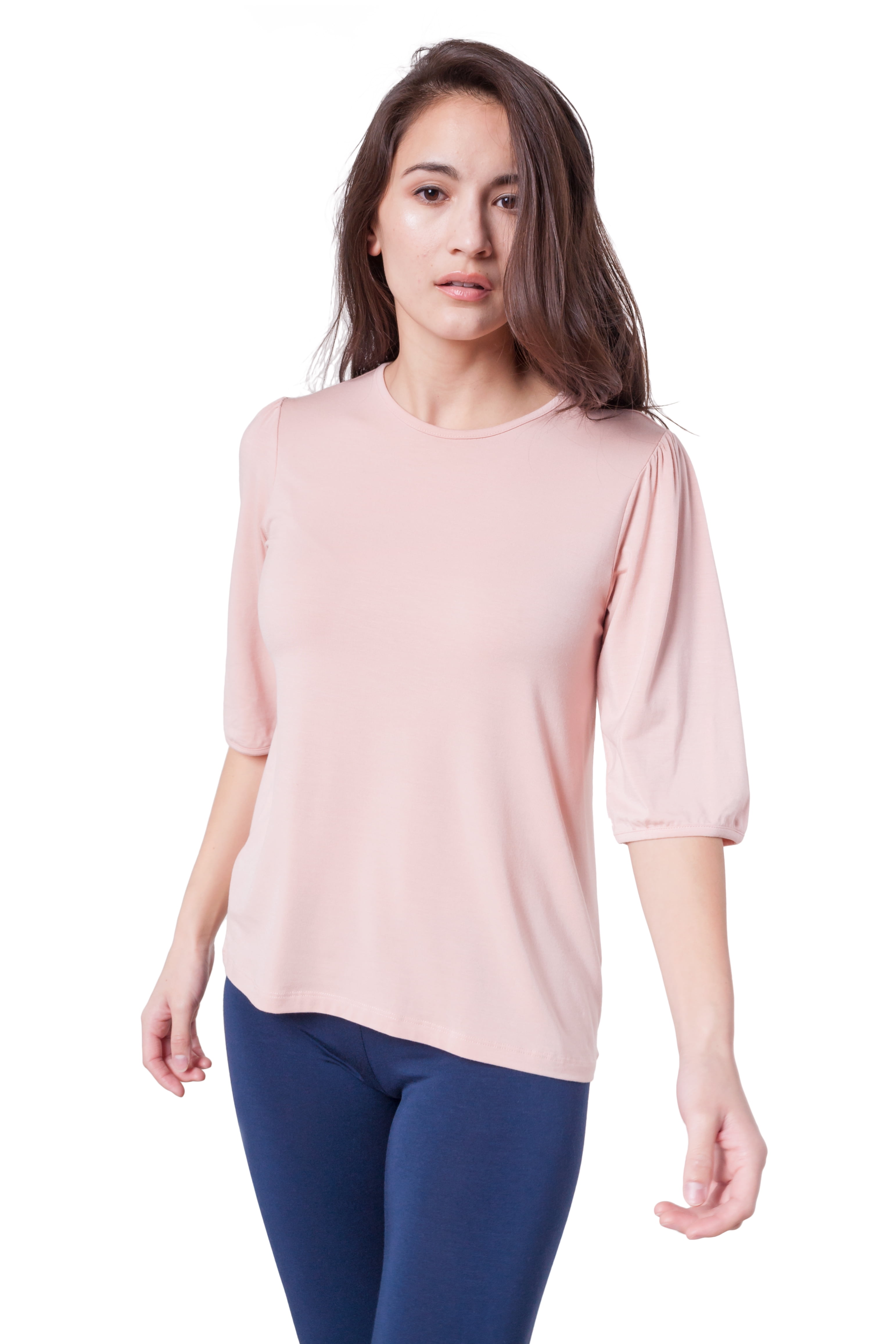 Modal Elbow Sleeve Puffy Shoulder Blouse - Walmart.com