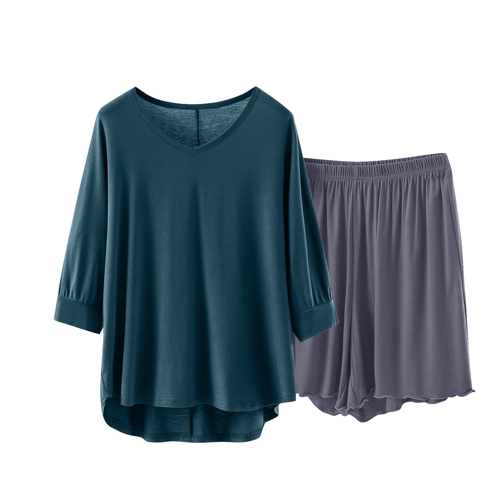 Modal Lounge Sets for Women 3/4 Length Sleeve V Neck Summer Tops ...