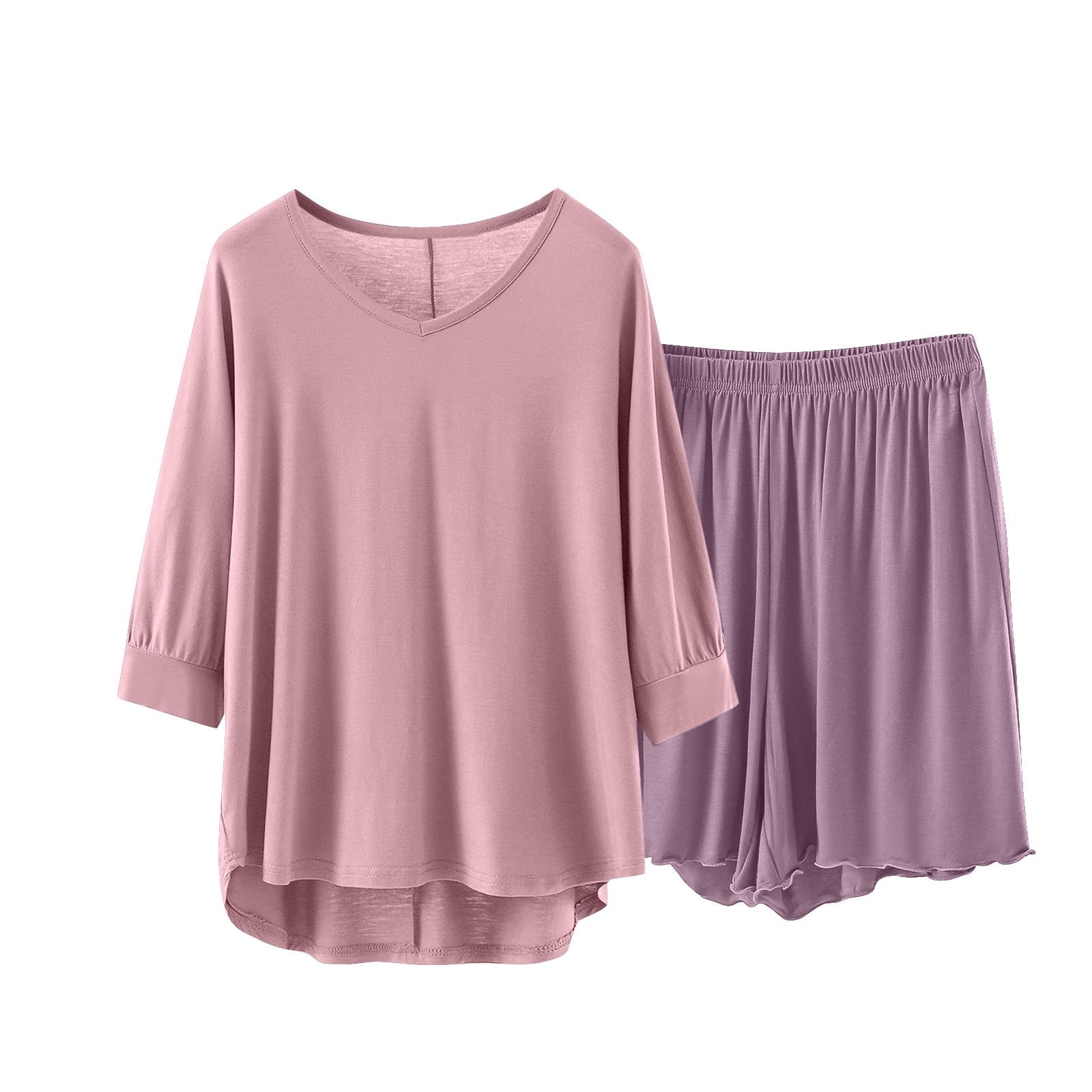 Modal Lounge Sets for Women 3/4 Length Sleeve V Neck Summer Tops ...