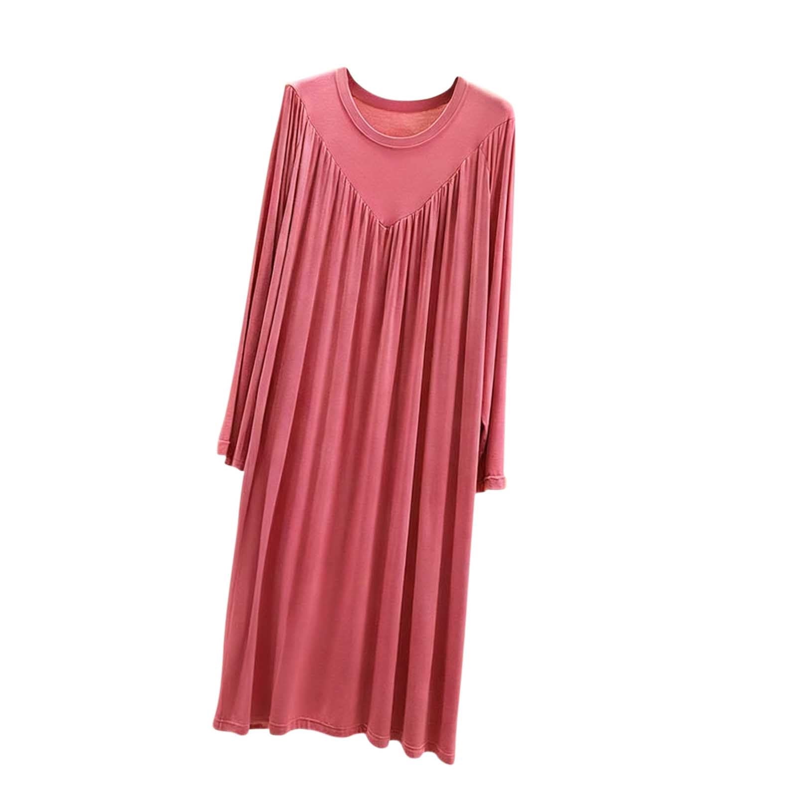 Modal Nightgowns for Women Pleats Night Gown Long Sleeve Sleepshirts ...