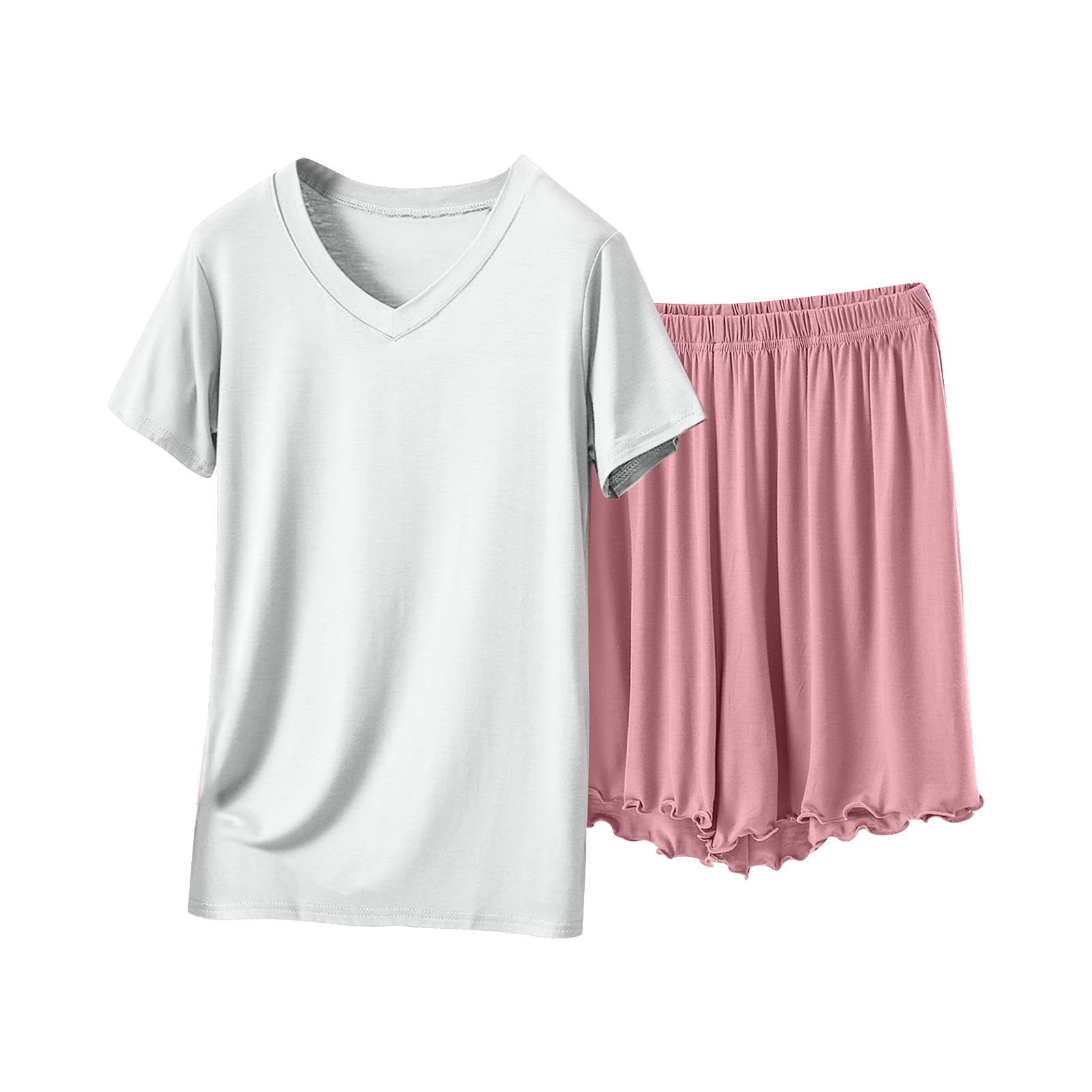 Modal Pajama Set For Women - Cooling Short Sleeve V-Neck Top with ...