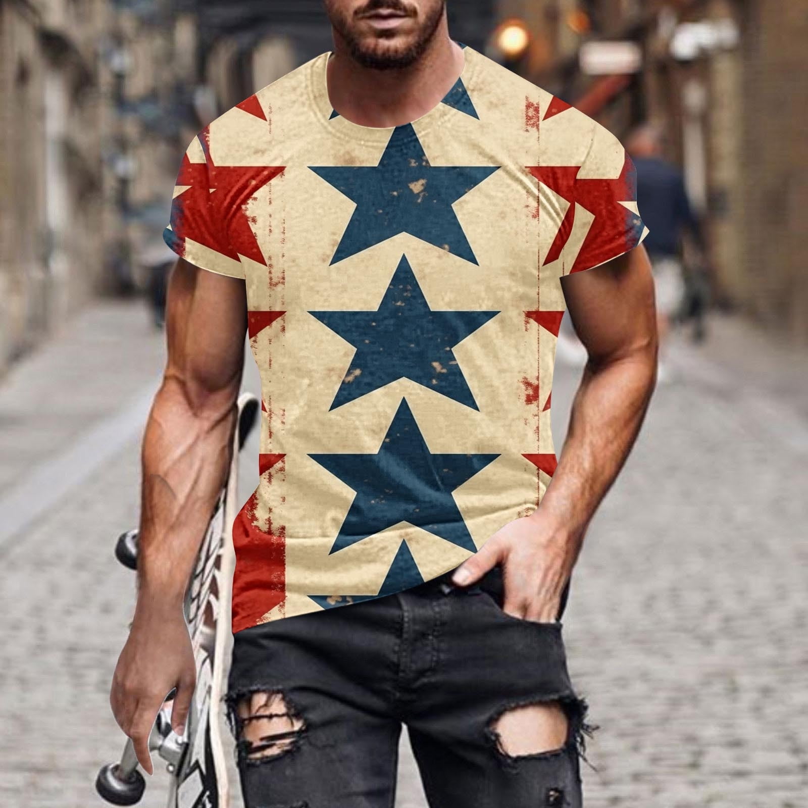 Mode24 American Flag Shirts Men Button Summer 2024 Crew Neck 1776 ...