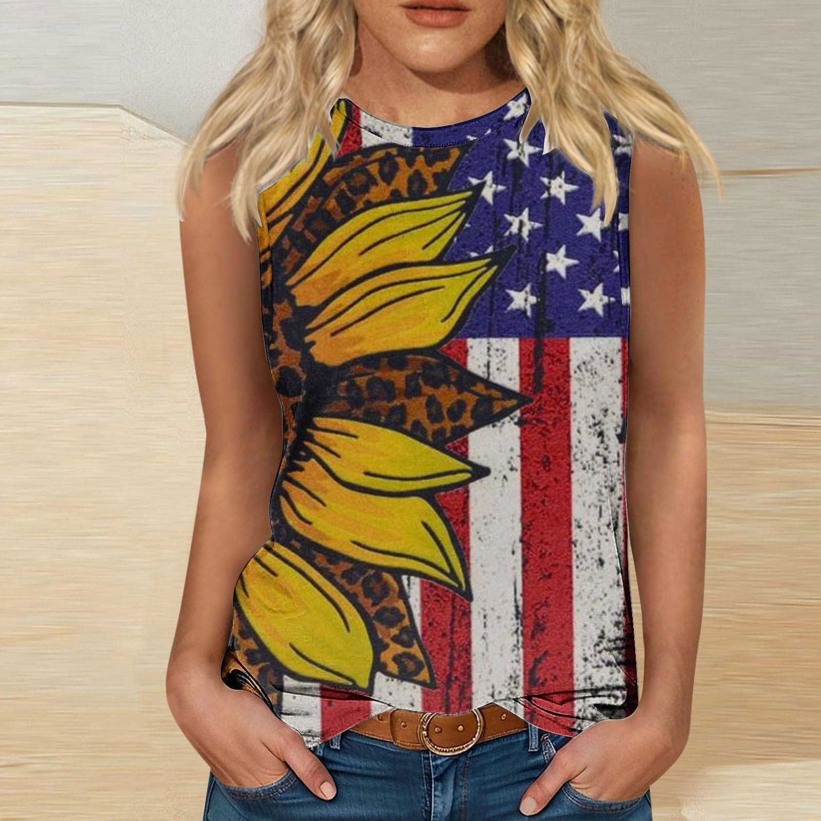 Mode24 Patriotic Tank Tops Women Summer Trendy Crew Neck Patriotic ...