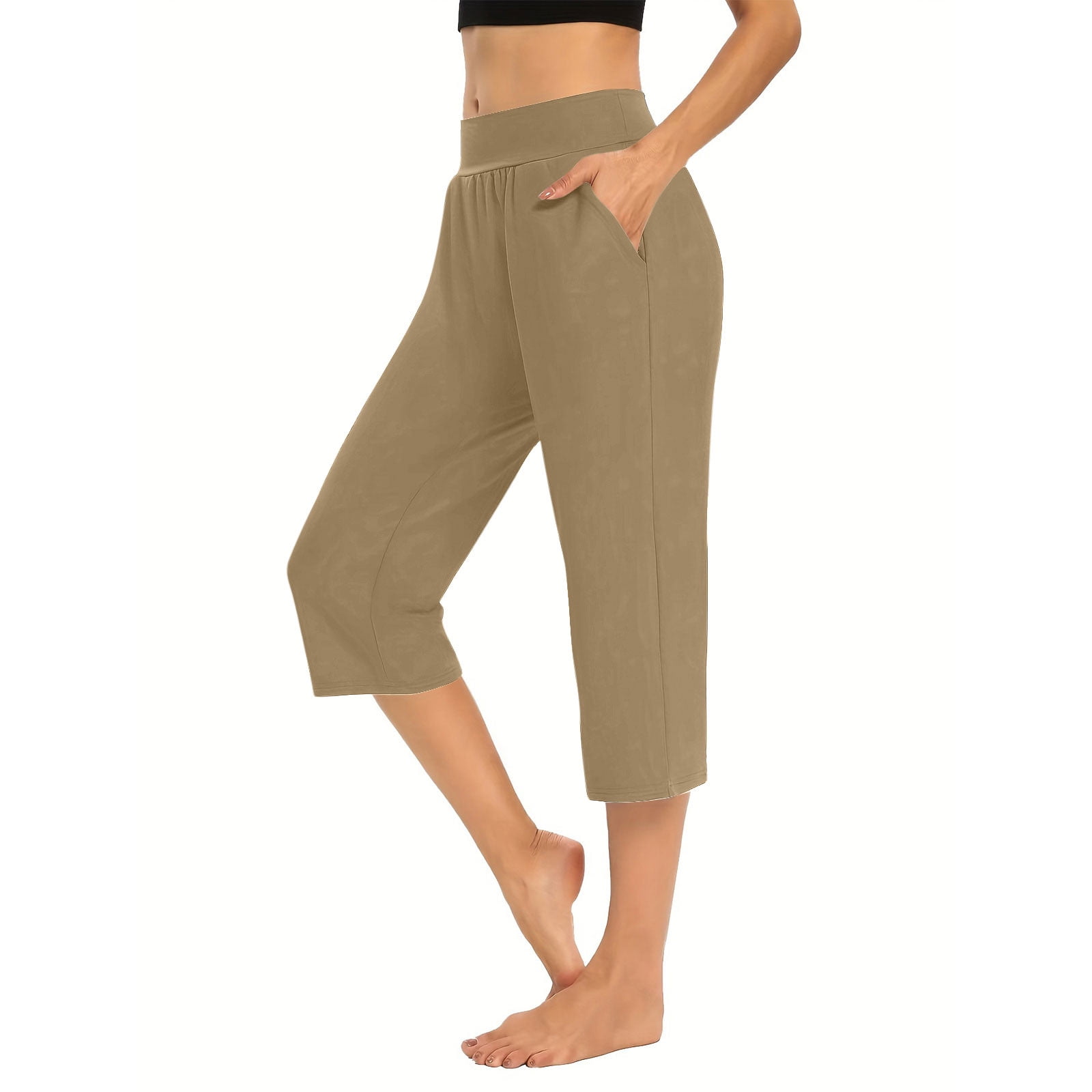 Mode24 Womens Capri Pants Summer with Pockets Capri Pants Stretchy ...