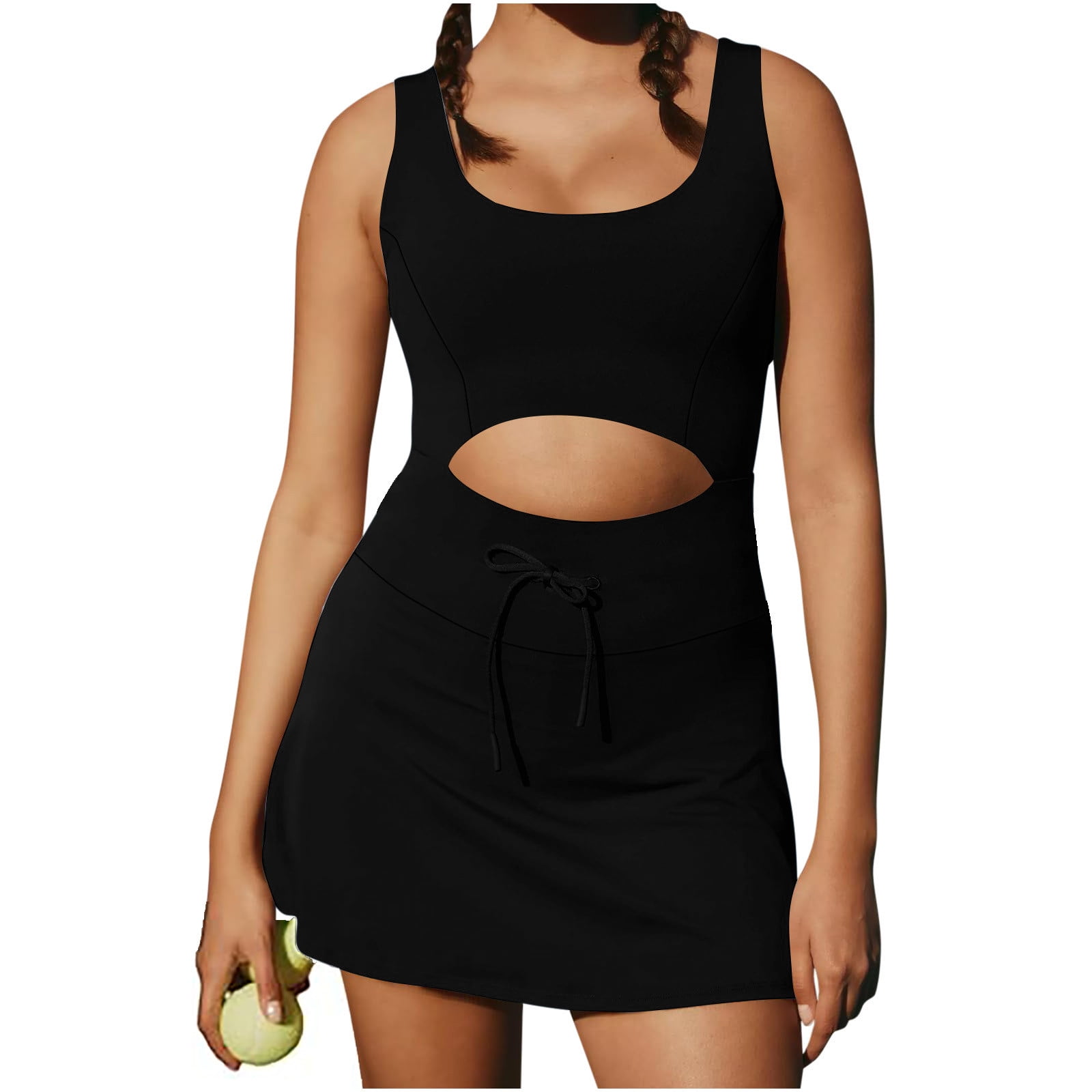 Mode24 Womens Rompers for Summer Crew Neck Built in Shorts Tennis Dress ...