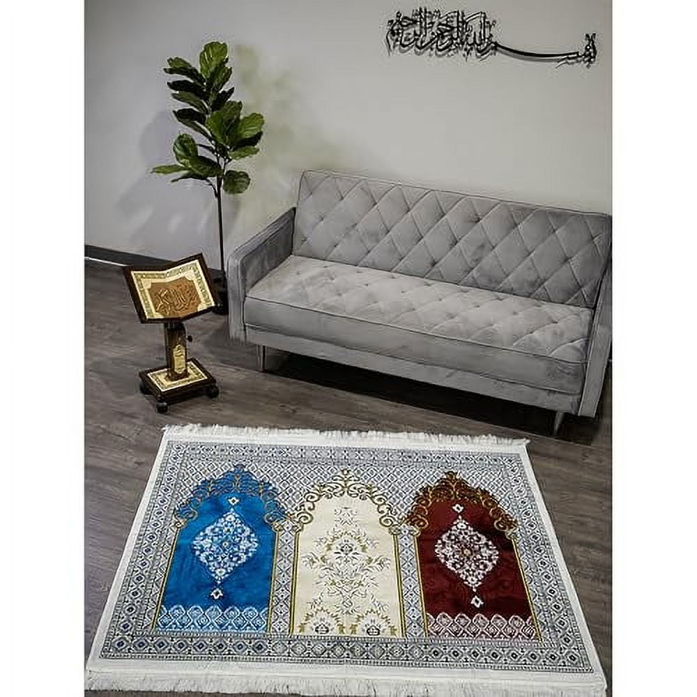Modefa Turkish Islamic Prayer Rug - Wide Plush Velvet Mat - Multi ...