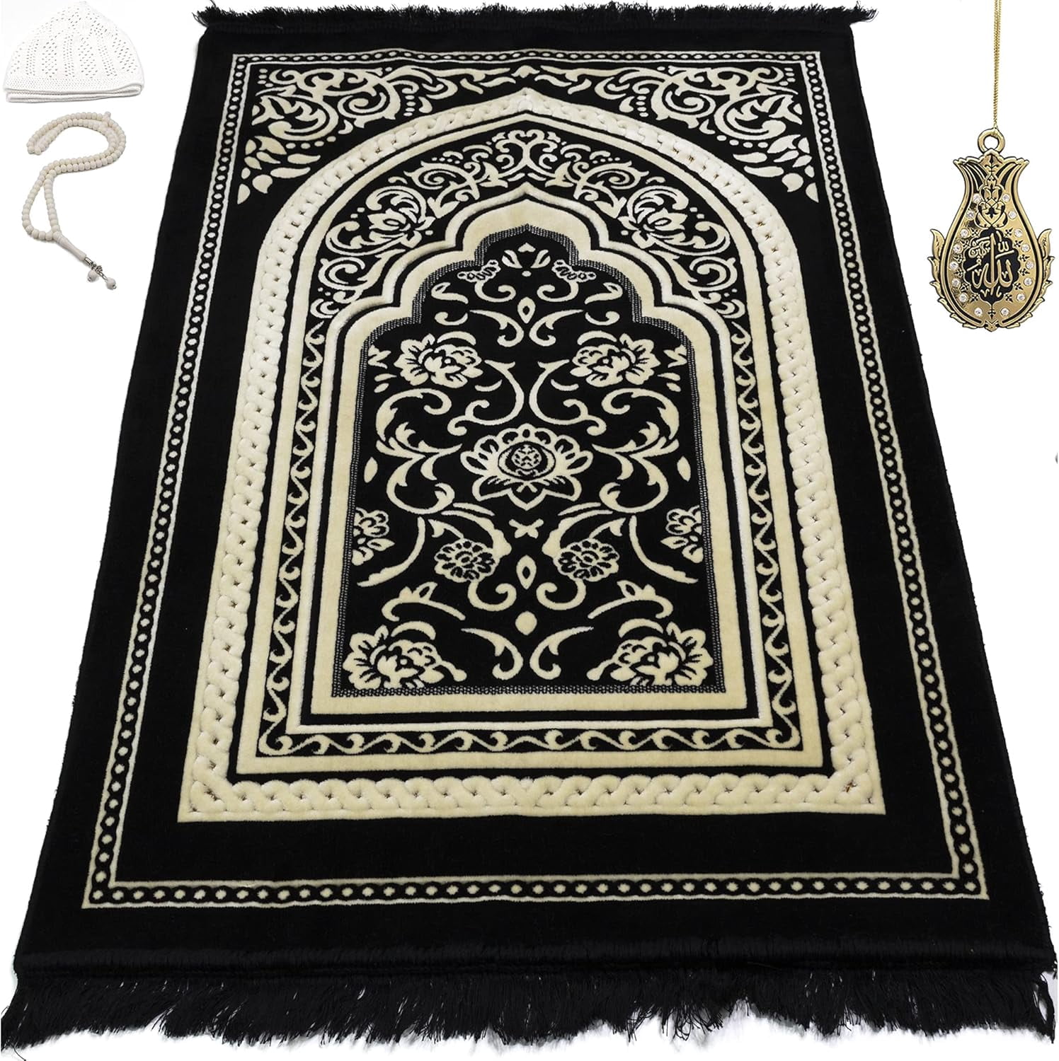 Modefa Turkish Islamic Velvet Prayer Rug - Thick Wide Soft Prayer ...