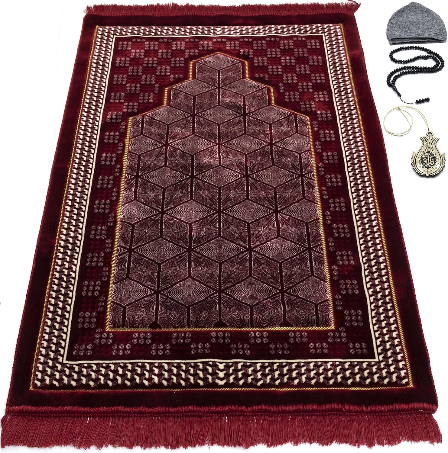Modefa Turkish Islamic Velvet Prayer Rug - Thick & Wide Soft Praying ...