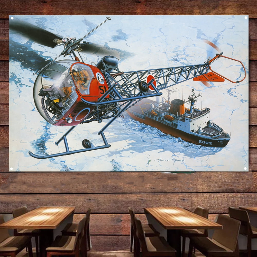 Model 47 South Pole Observer Helicopter Banner Wall Art Canvas Banner ...