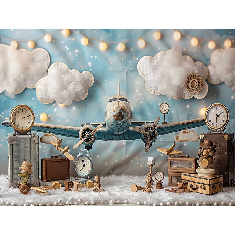 Model Airplane Nautical Retro Globe Blue Marine Photography Backdrops ...