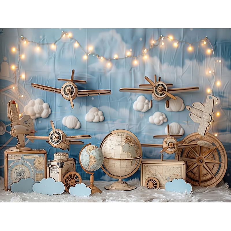 Model Airplane Nautical Retro Globe Blue Marine Photography Backdrops ...