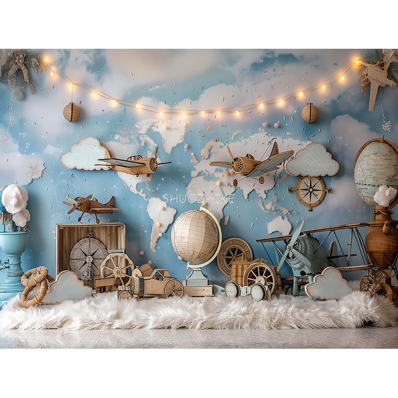 Model Airplane l Retro Globe Blue Marine Photography Backdrops Props ...