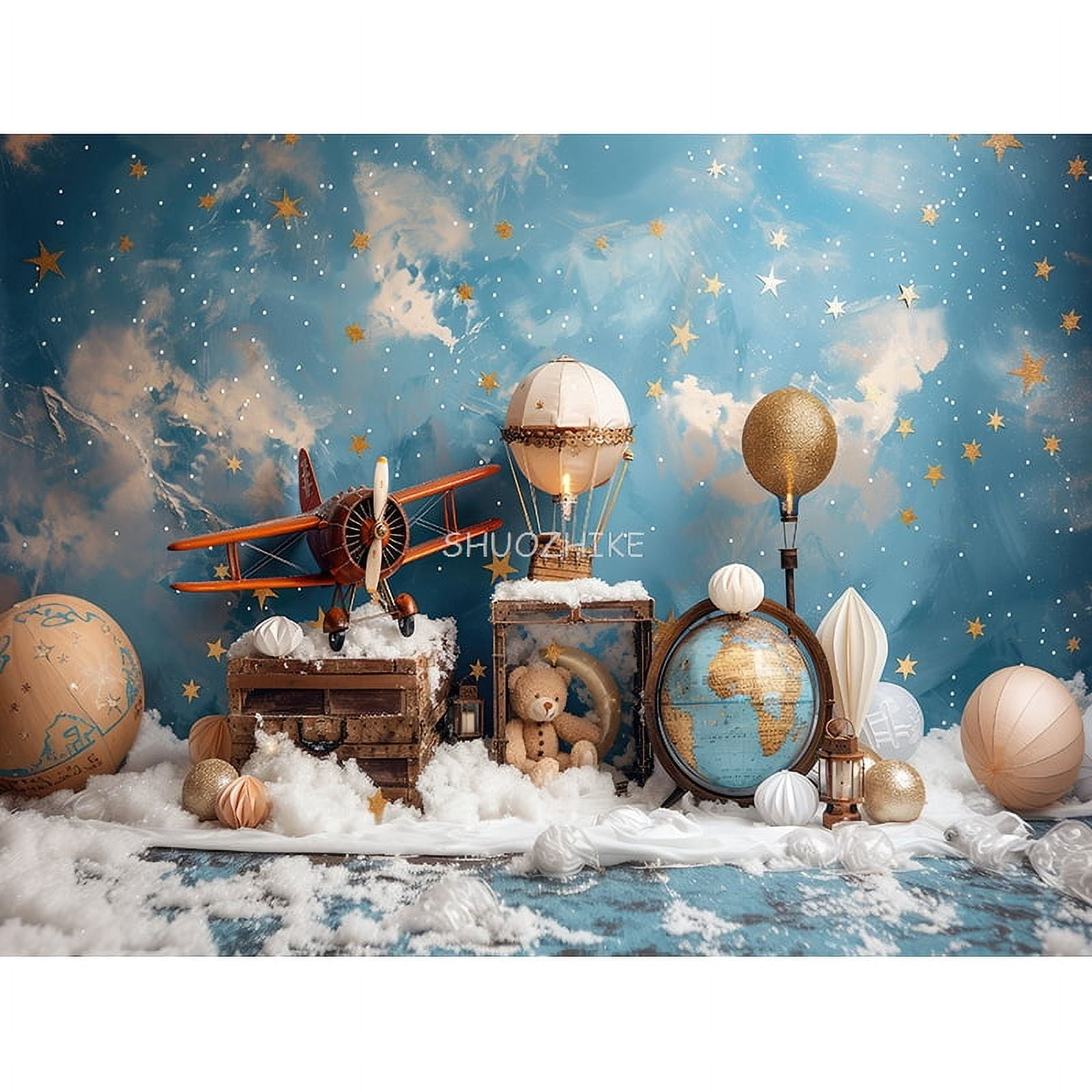 Model Airplane l Retro Globe Blue Marine Photography Backdrops Props ...
