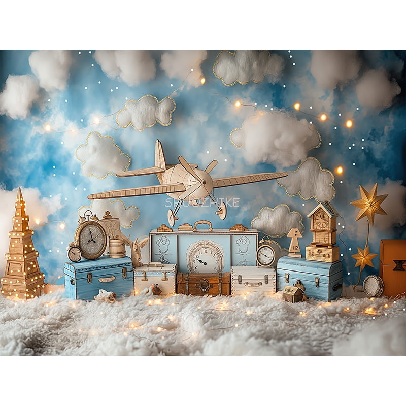 Model Airplane l Retro Globe Blue Marine Photography Backdrops Props ...