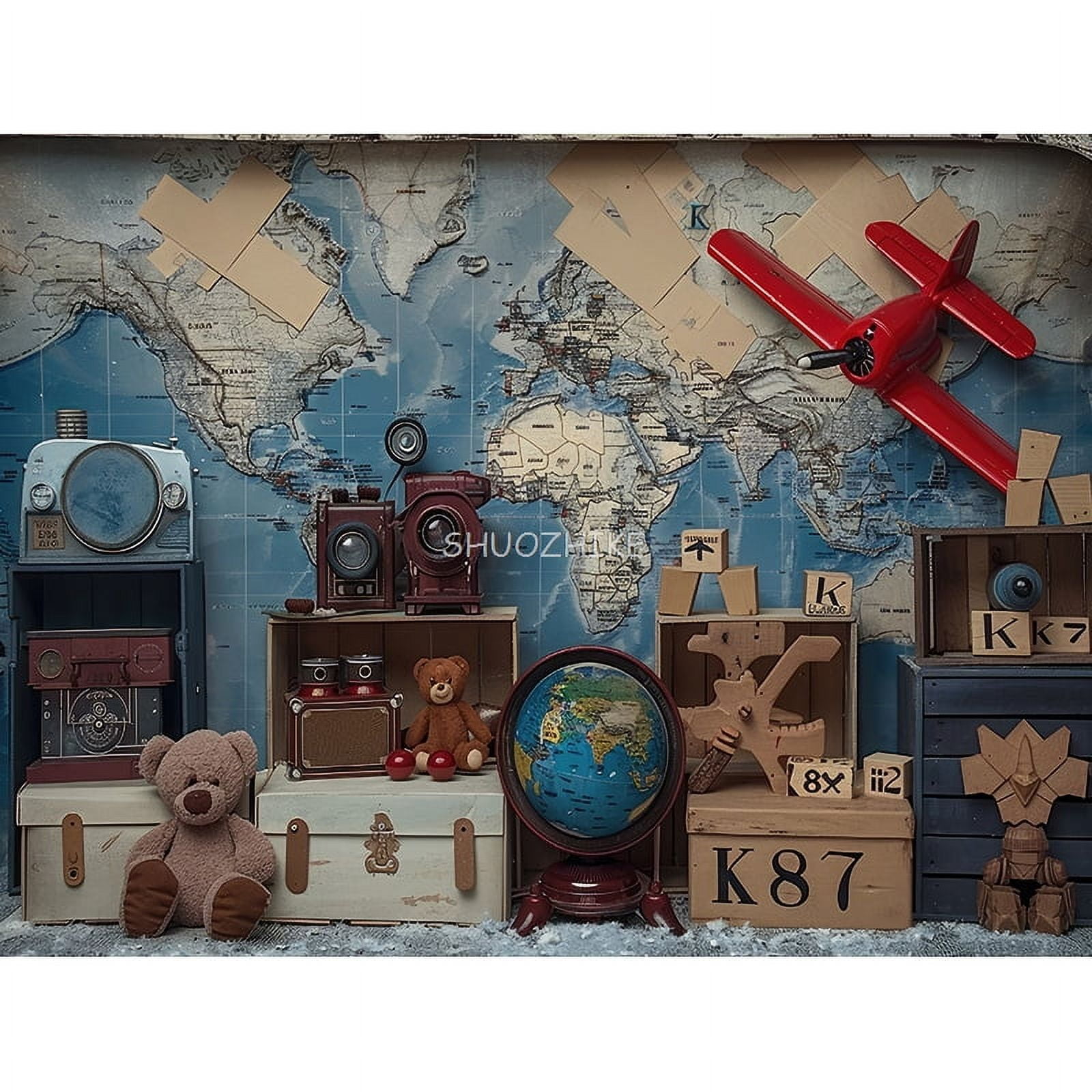 Model Airplane l Retro Globe Blue Marine Photography Backdrops Props ...