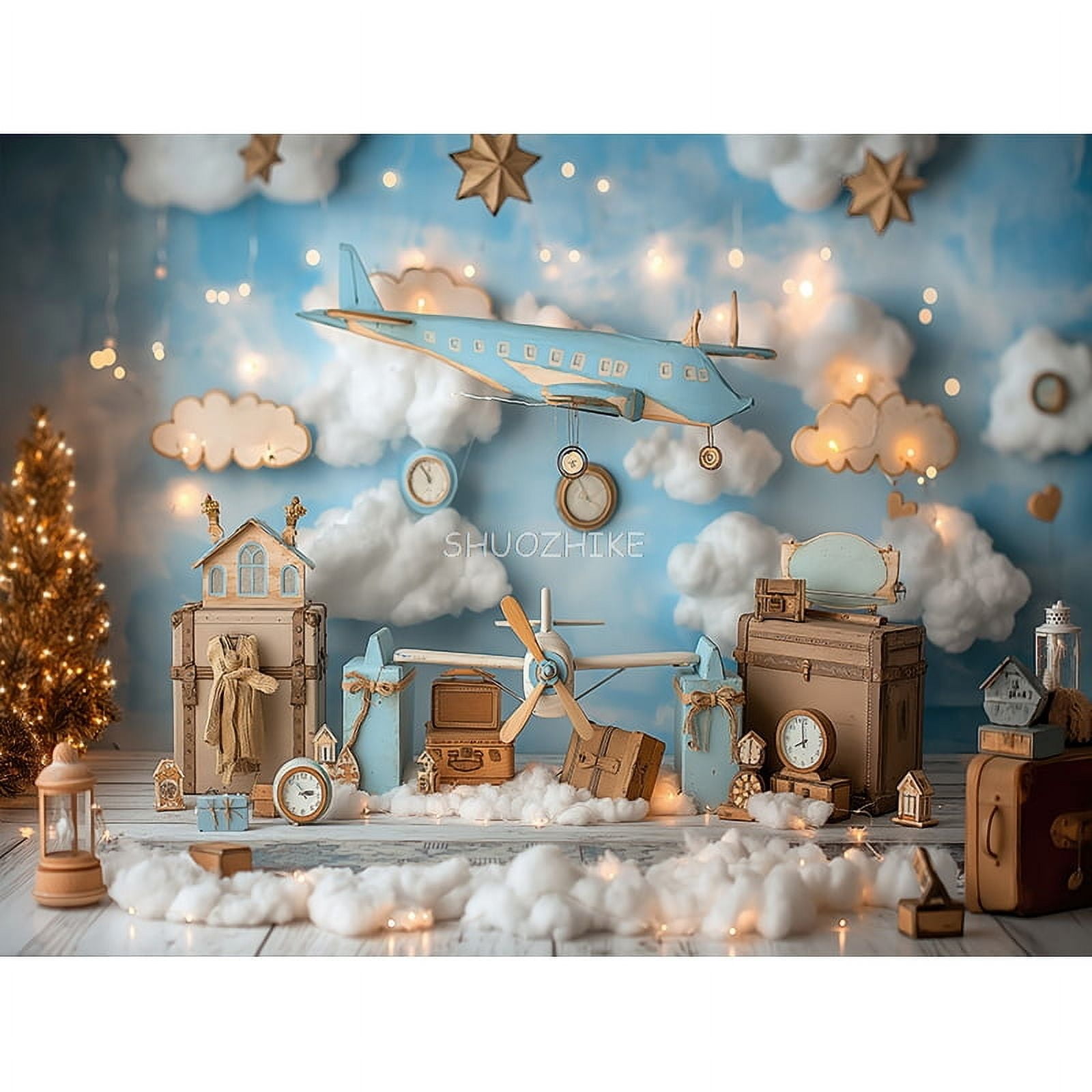 Model Airplane l Retro Globe Blue Marine Photography Backdrops Props ...