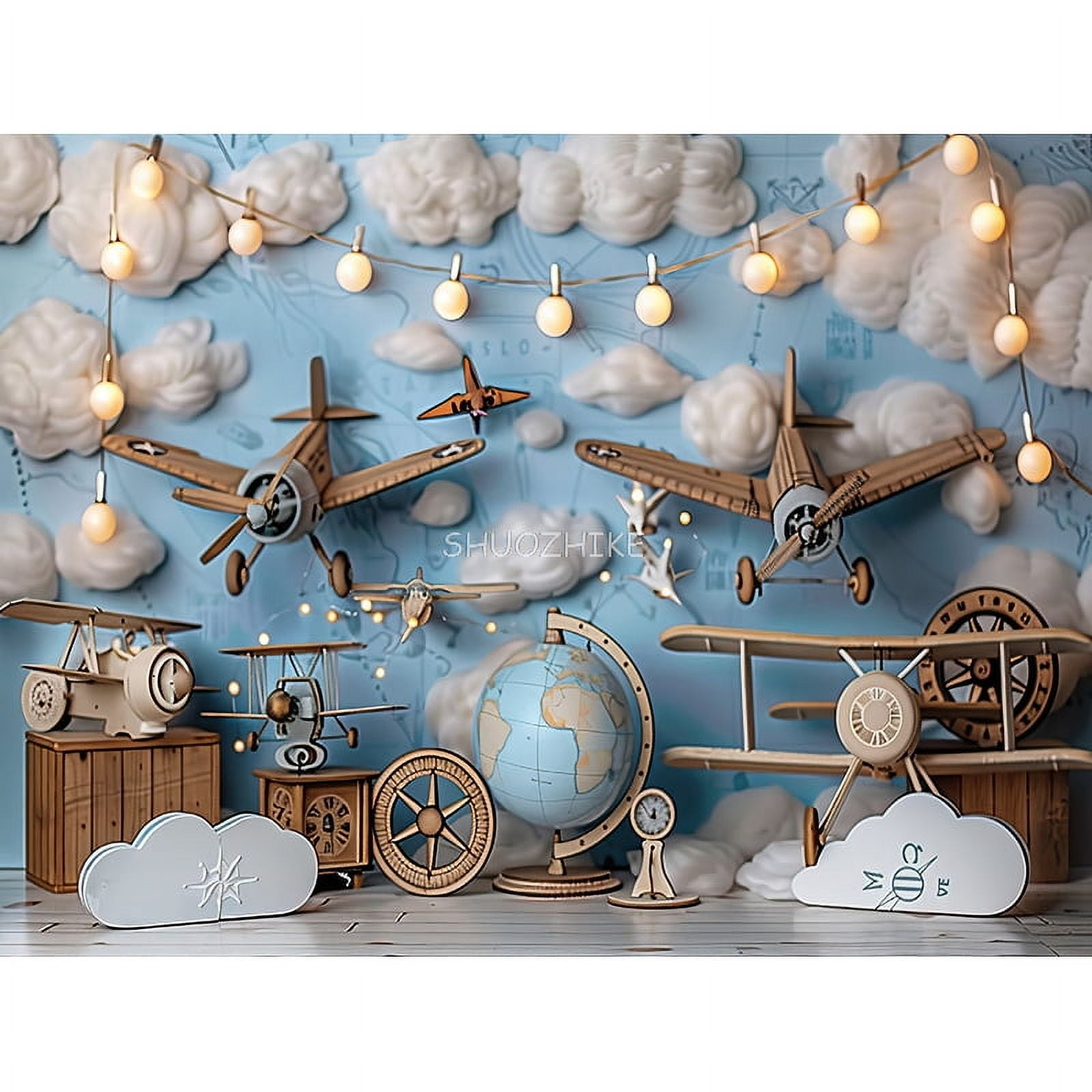 Model Airplane l Retro Globe Blue Marine Photography Backdrops Props ...