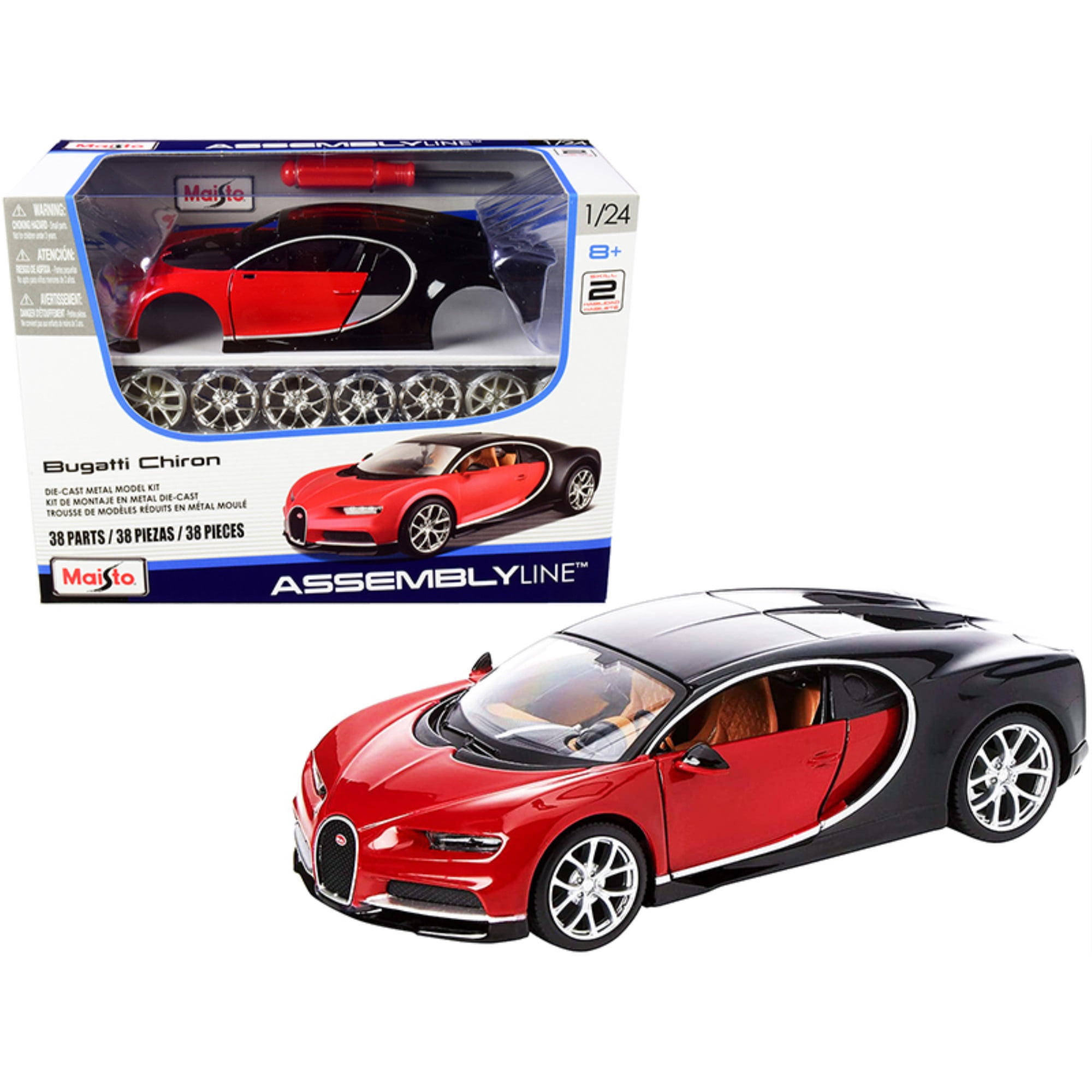 Model Kit Bugatti Chiron Red and Black (Skill 2) Assembly Line 1/24 ...
