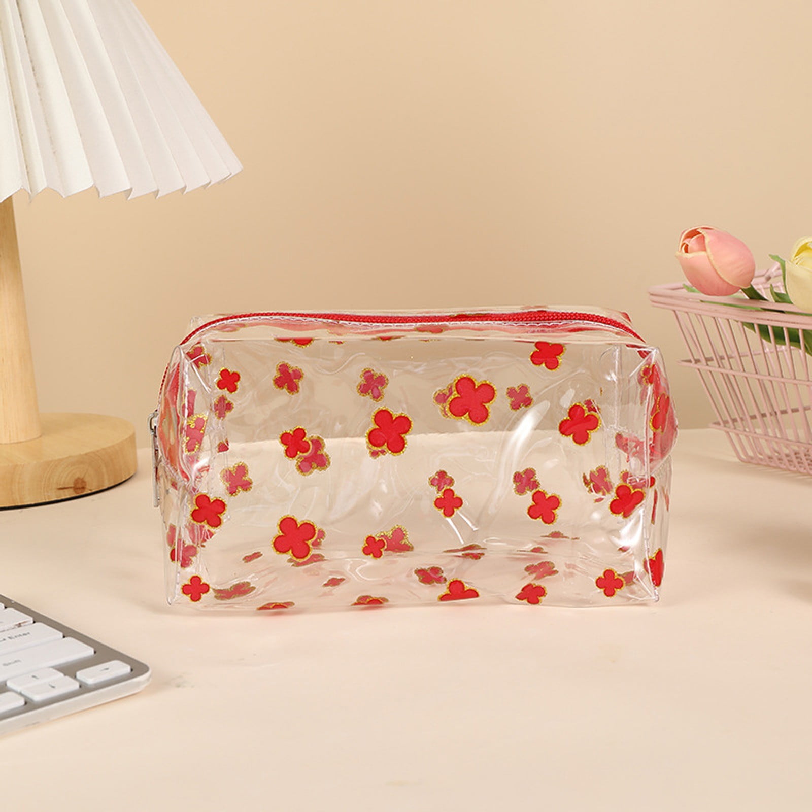 Model Red Artistic Aesthetic Transparent Campus Pen Storage Pouch With ...