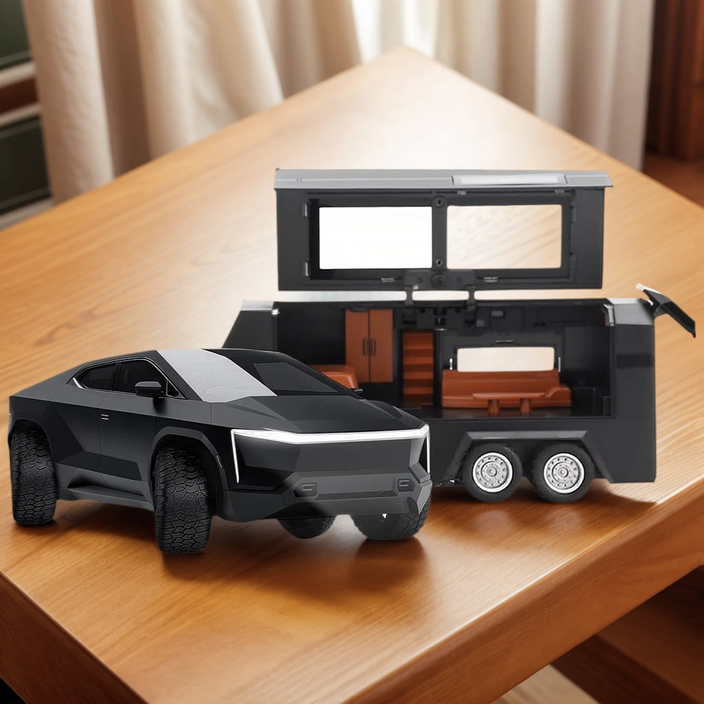 Cyber Truck Model Car Toy Diecast 1:32 Scale with Trailer Metal Pull ...