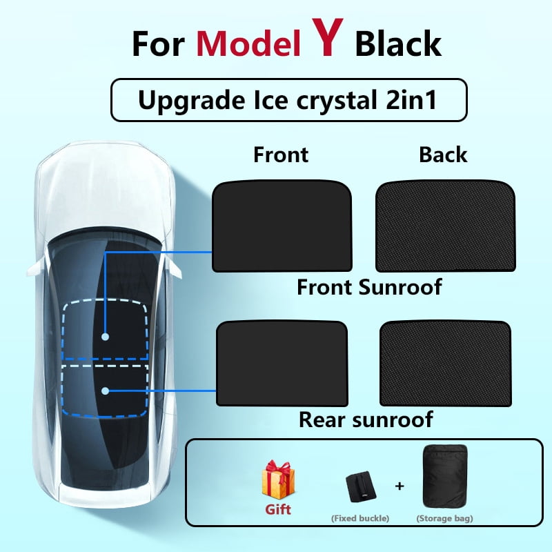 Model Y Black-Ice Cloth Car Sunshade Split Front Rear Sunroof ...