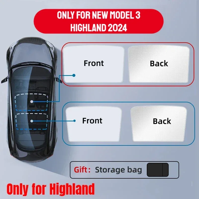 Model3 Highland w-Sunshades For Tesla Model 3 Sunroof Highland 2024 ...