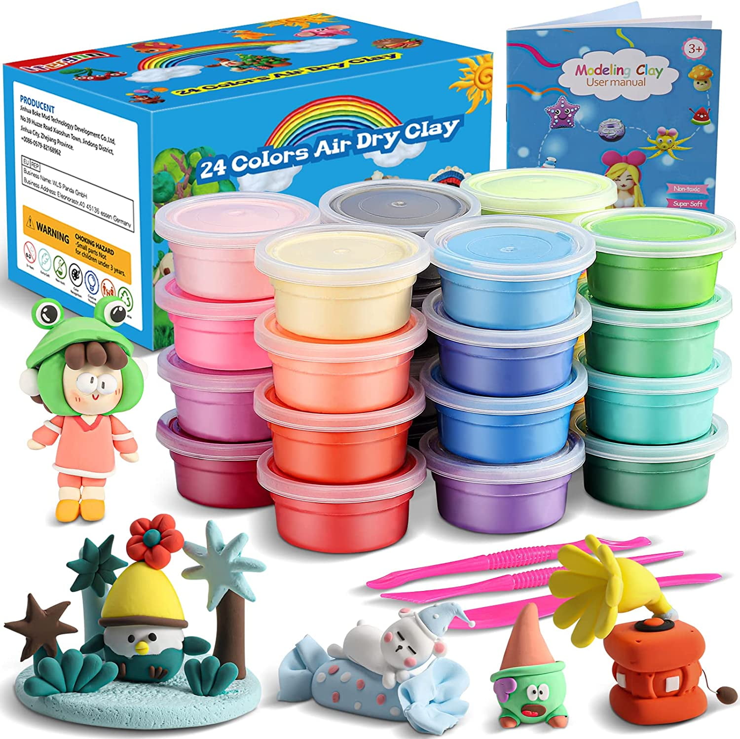 Modeling Clay Kit for Kids - 24 Colors Magic Air Dry Clay, Ultra Light,Safe & Non-Toxic, Great ...