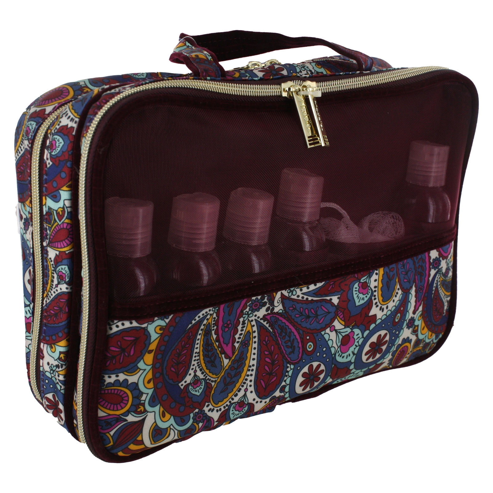 Modella Fitted Weekender Cosmetic Bag W/ Bottles & Shower Pouf ...