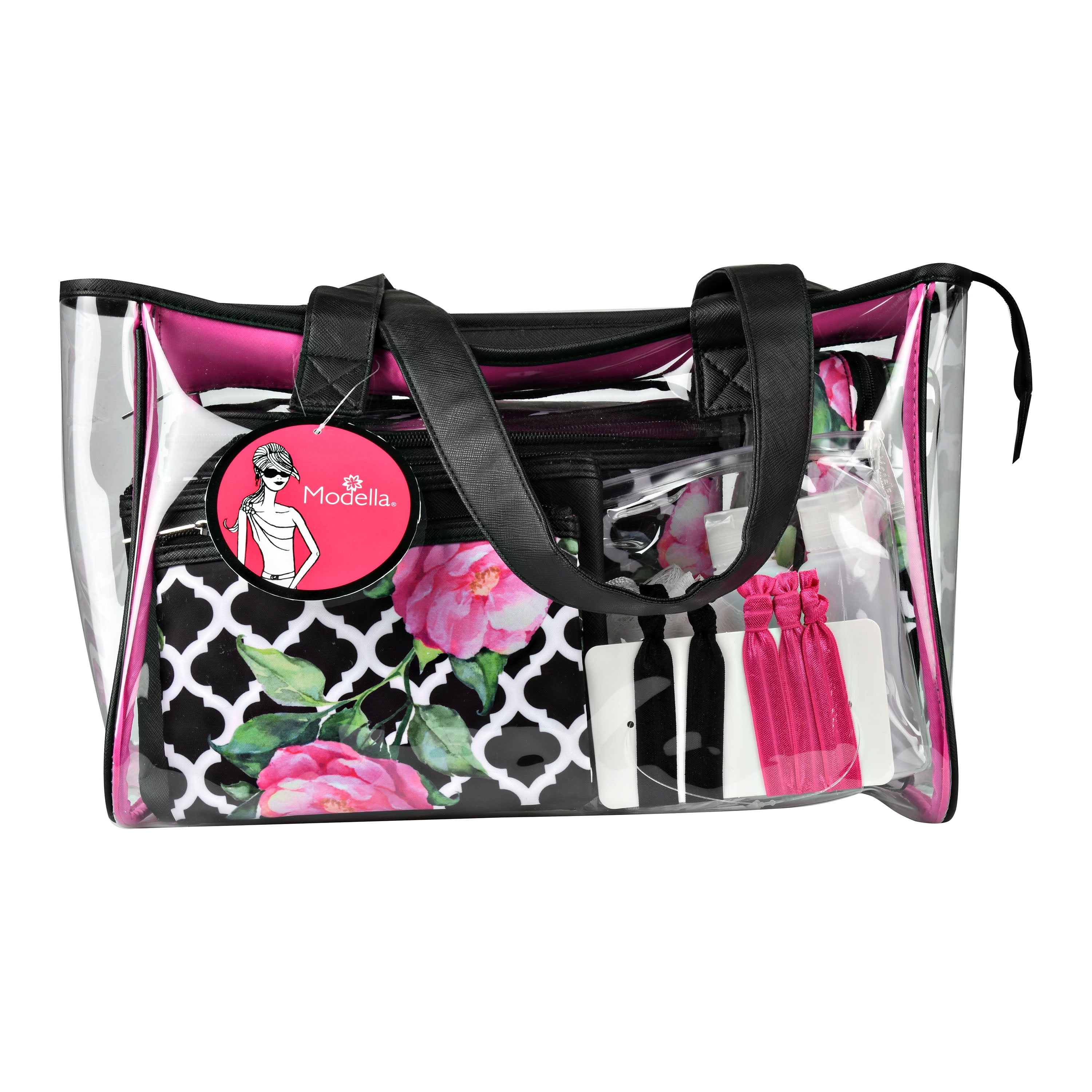 Modella Floral Cosmetic Tote, 14 Pc Makeup Brush Set, Travel Bag with ...