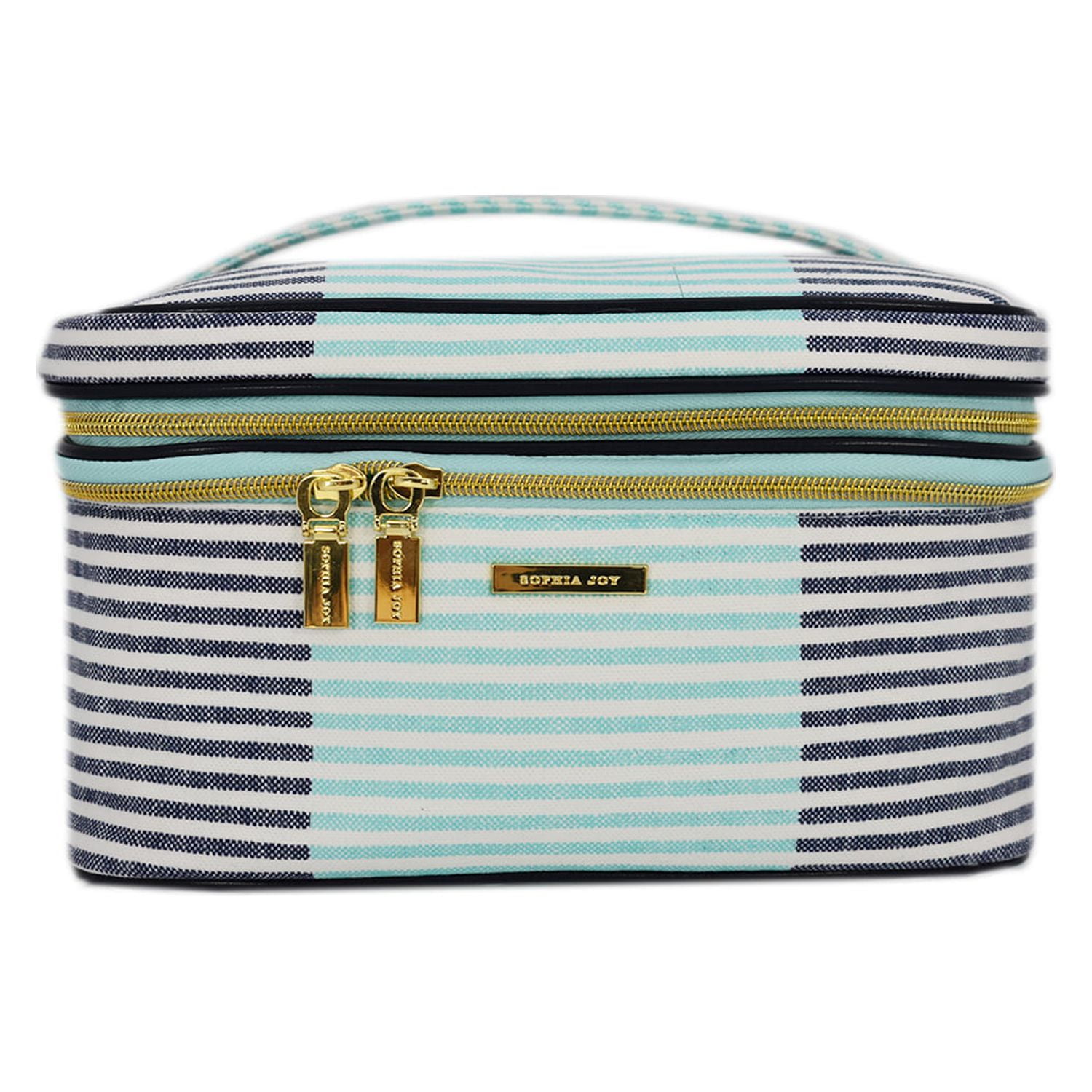 Modella Sophia Joy Striped Double Zipper Cosmetic Train Case - Walmart.com
