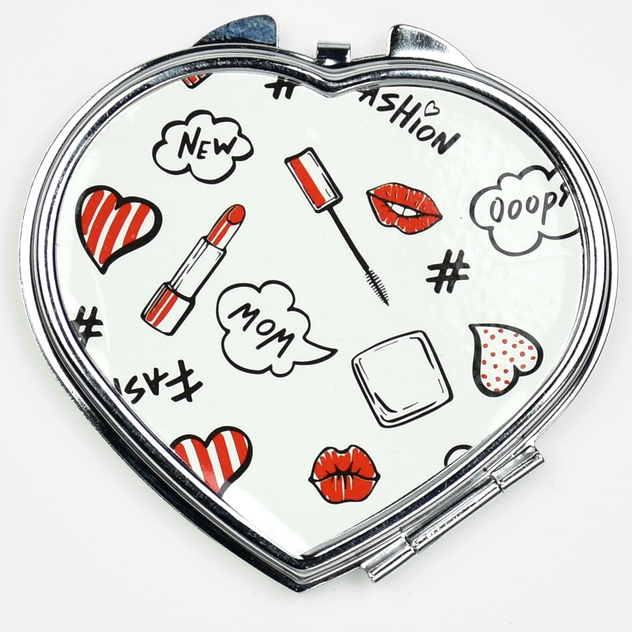 Modella Travel Mini Compact Duo Mirror, Heart Shaped, Makeup and Kisses ...