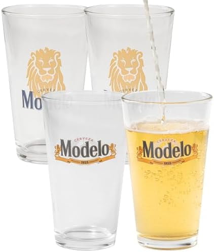 Modelo Beer Glasses 16oz Pint Glass - Set of 4 Authentically Licensed ...