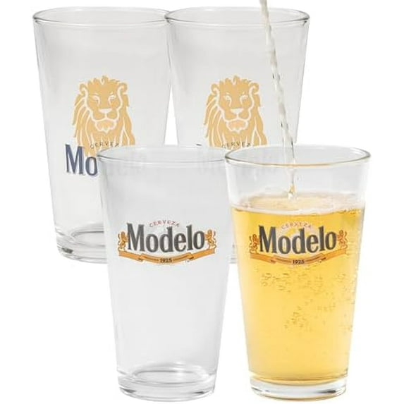 Modelo Beer Glasses 16oz Pint Glass - Set of 4 Authentically Licensed ...